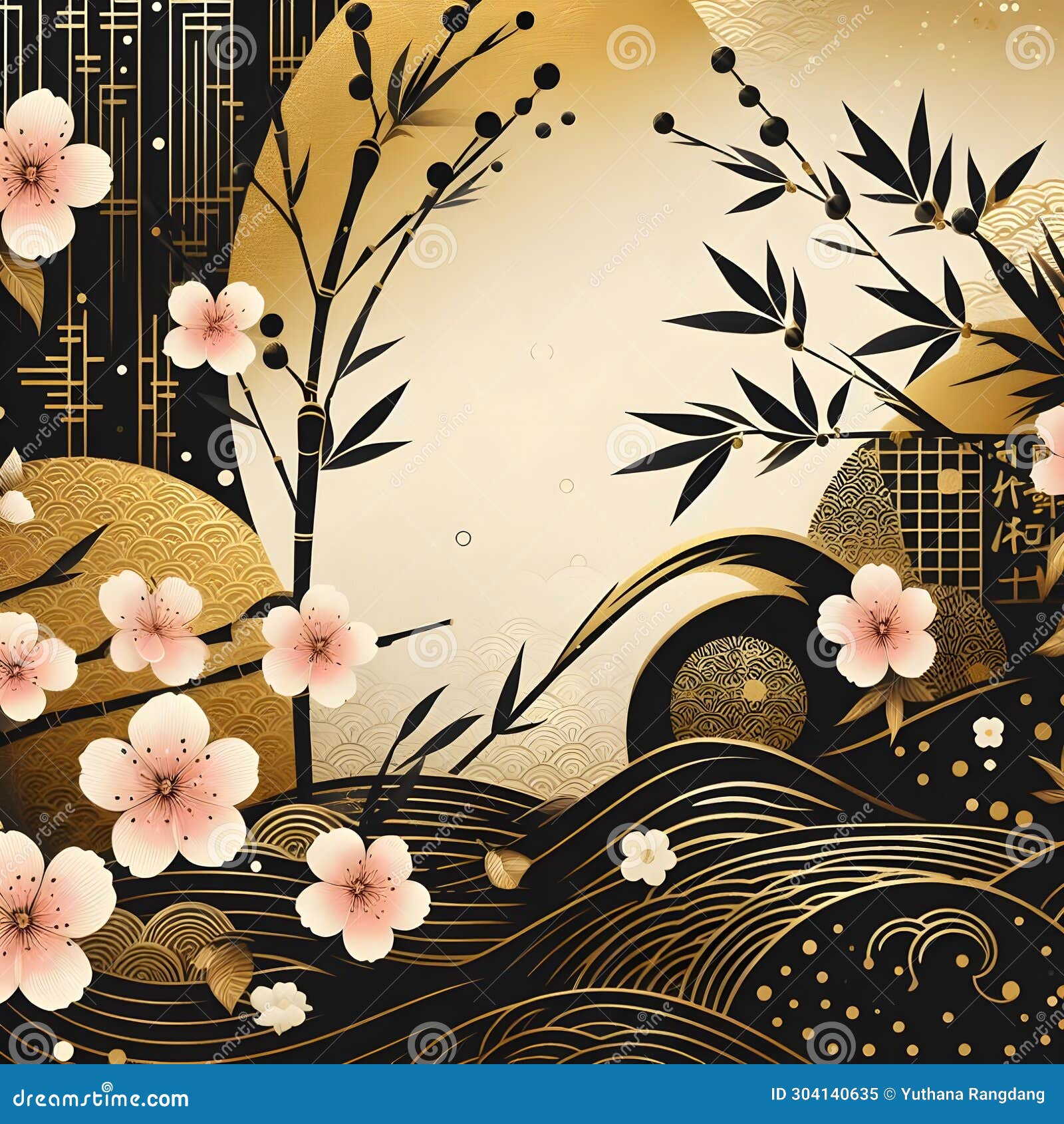 Japanese Background with Gold and Black Texture Vector. Stock ...