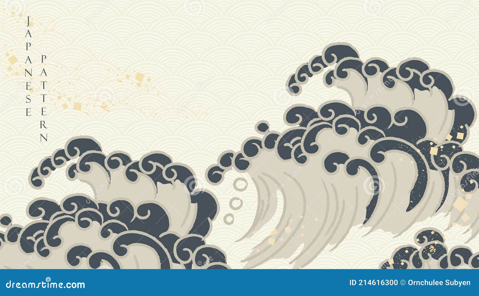 Japanese Background with Hand Drawn Wave Pattern Vector. Abstract Art ...