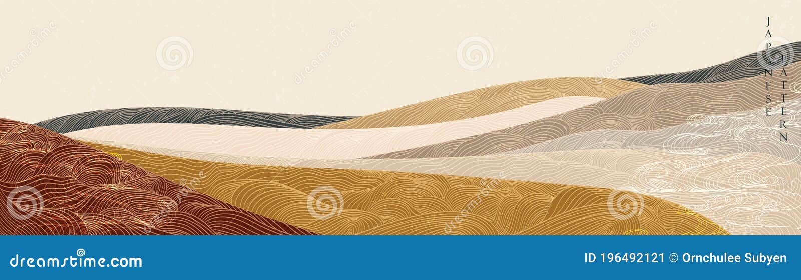 Japanese Background with Hand Drawn Wave Vector. Abstract Template with ...