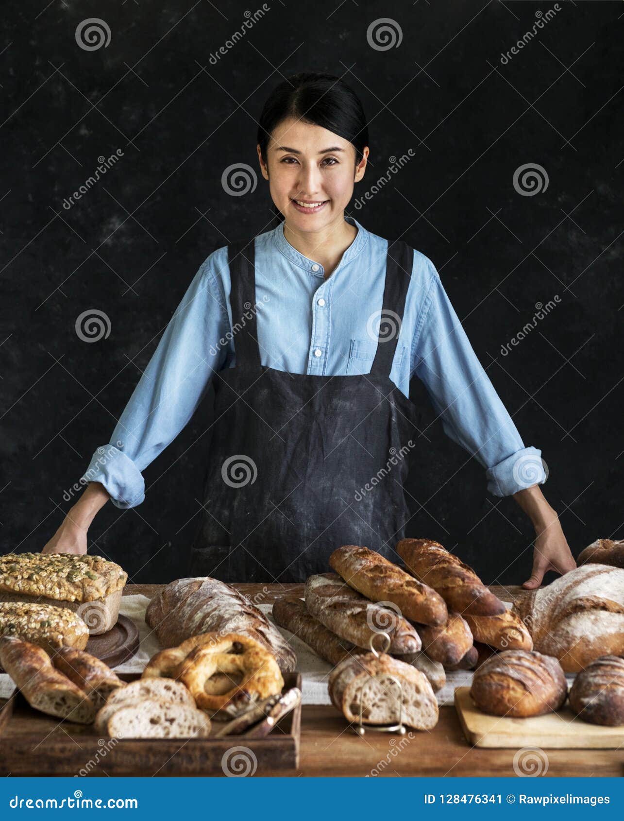 Japanese Baker with an Assortment of Fresh Bread Stock Image - Image of ...