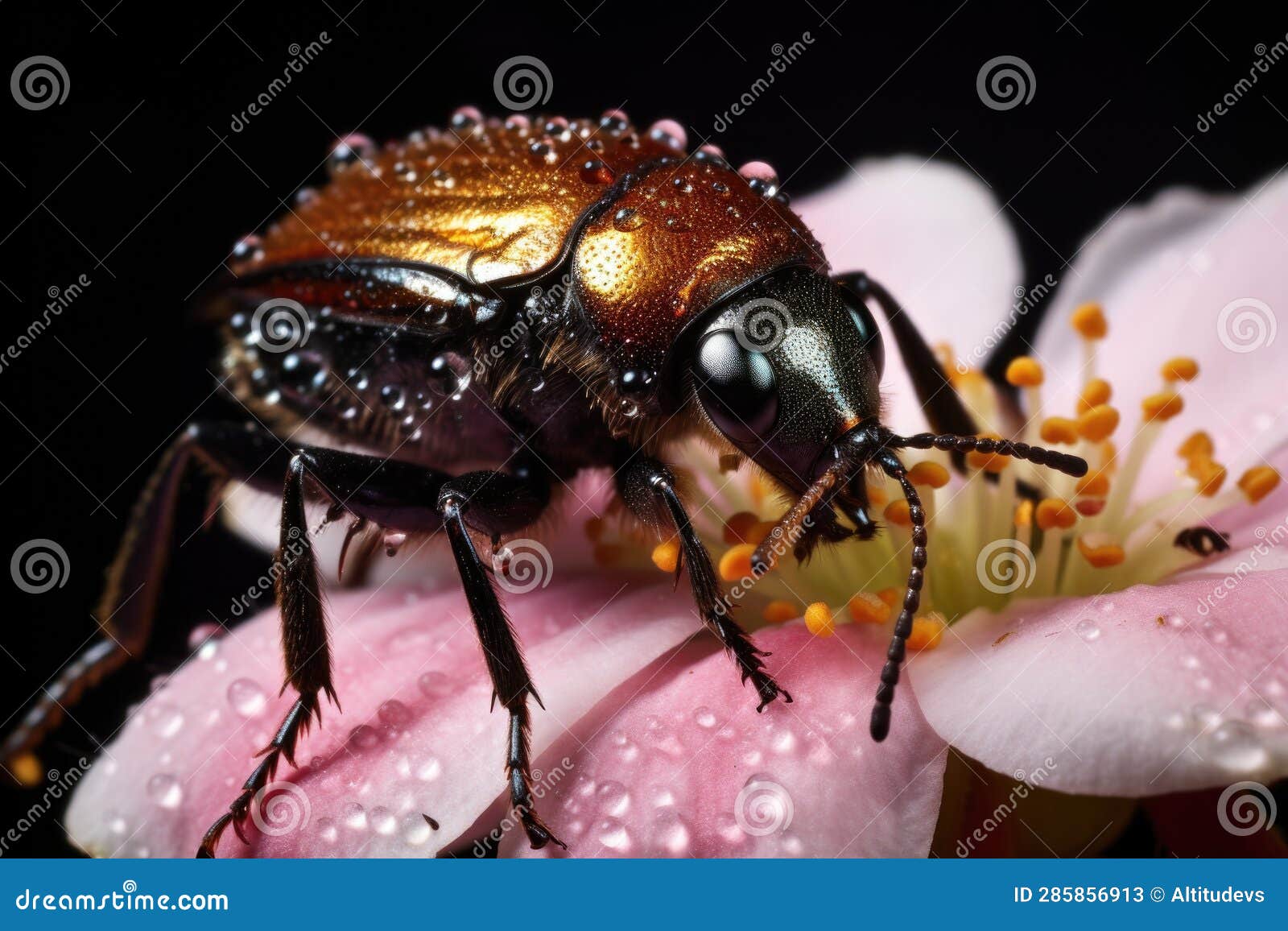 Japanese Beetle Chewing on a Rose Petal Stock Illustration ...