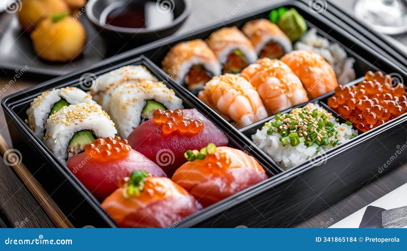 Japanese Bento Lunch Boxes And Chopsticks Set. Box Of Noodles, Rice ...