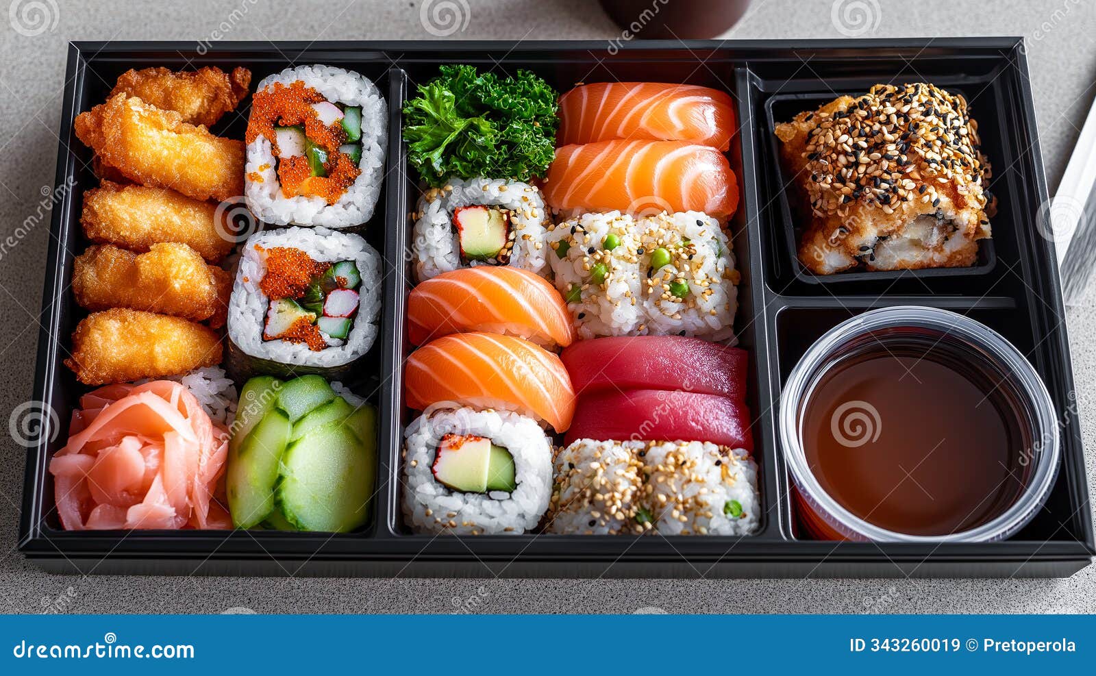 Japanese Bento Box with Assorted Sushi, Rolls and Nigiri Stock ...