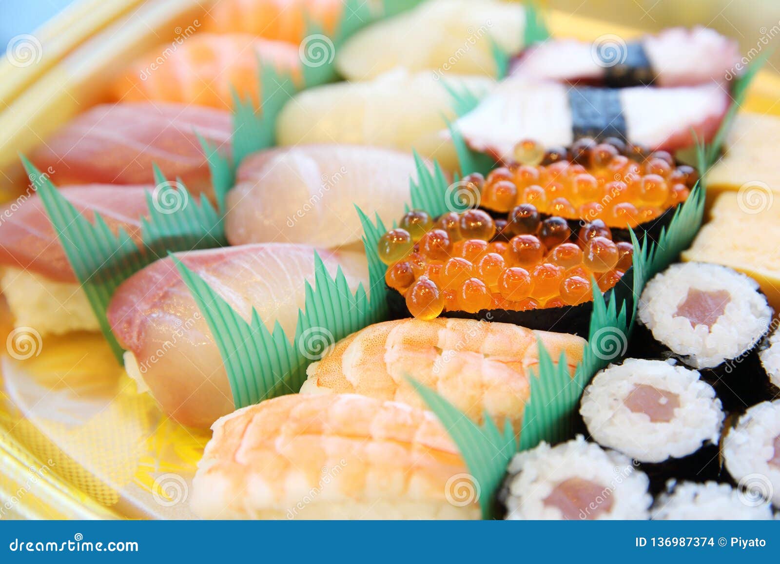 Bento Box Set Of Sushi, Sashimi, California Roll, Maki Sushi Roll ...