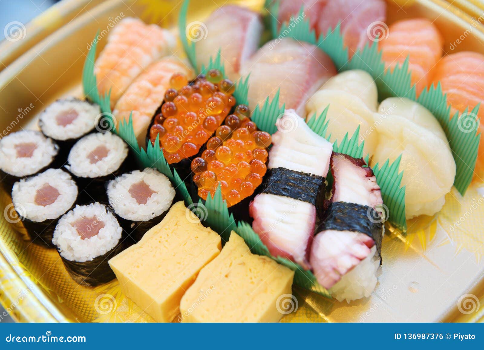 Bento Box Set Of Sushi, Sashimi, California Roll, Maki Sushi Roll ...