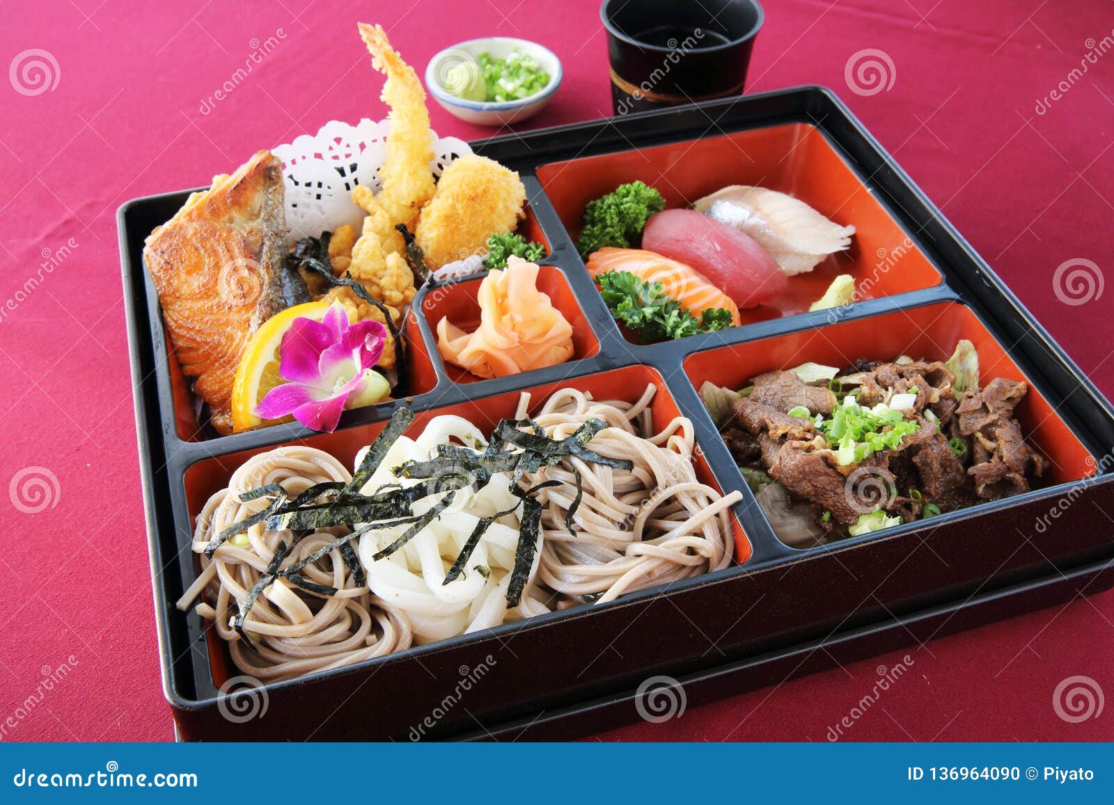 Bento Box Set Of Sushi, Sashimi, California Roll, Maki Sushi Roll ...