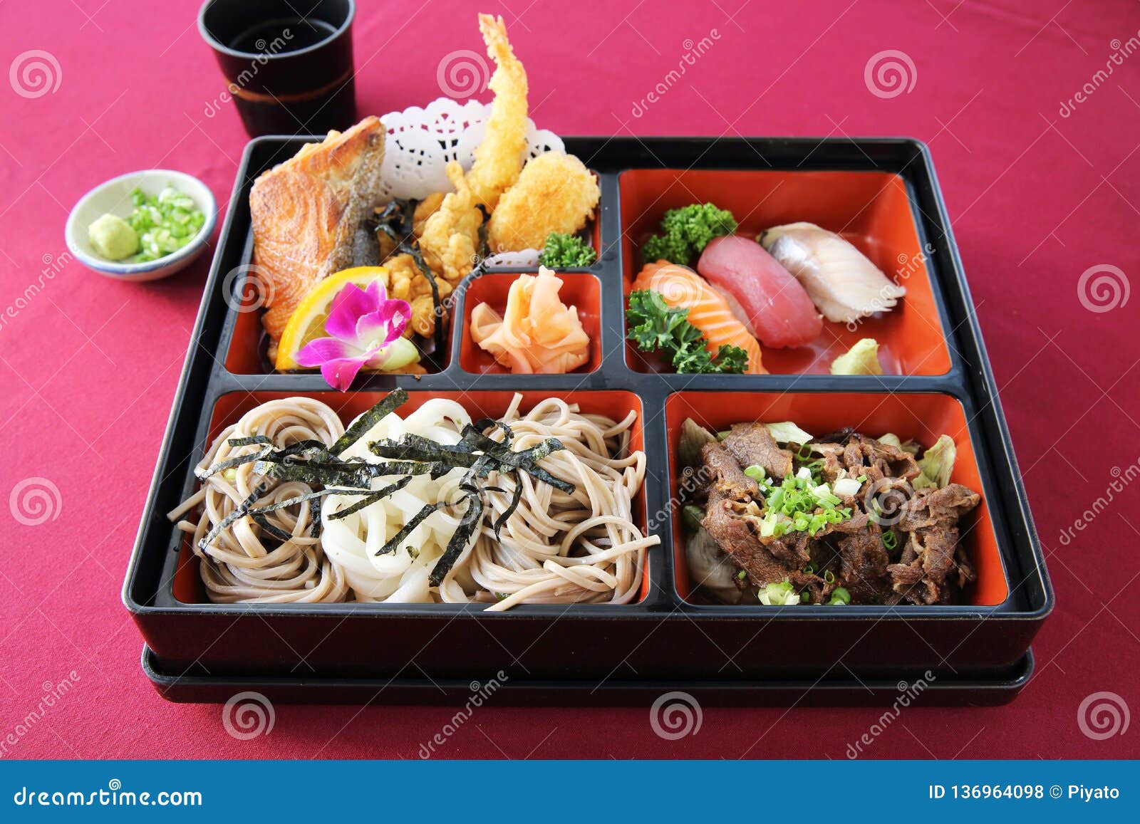 Bento Box Set Of Sushi, Sashimi, California Roll, Maki Sushi Roll ...