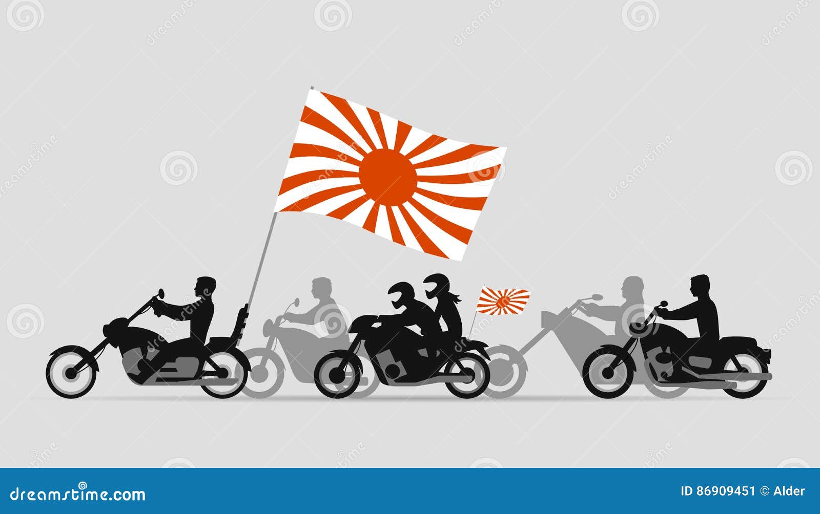 Japanese Bikers with Flag of Rising Sun Stock Vector - Illustration of ...