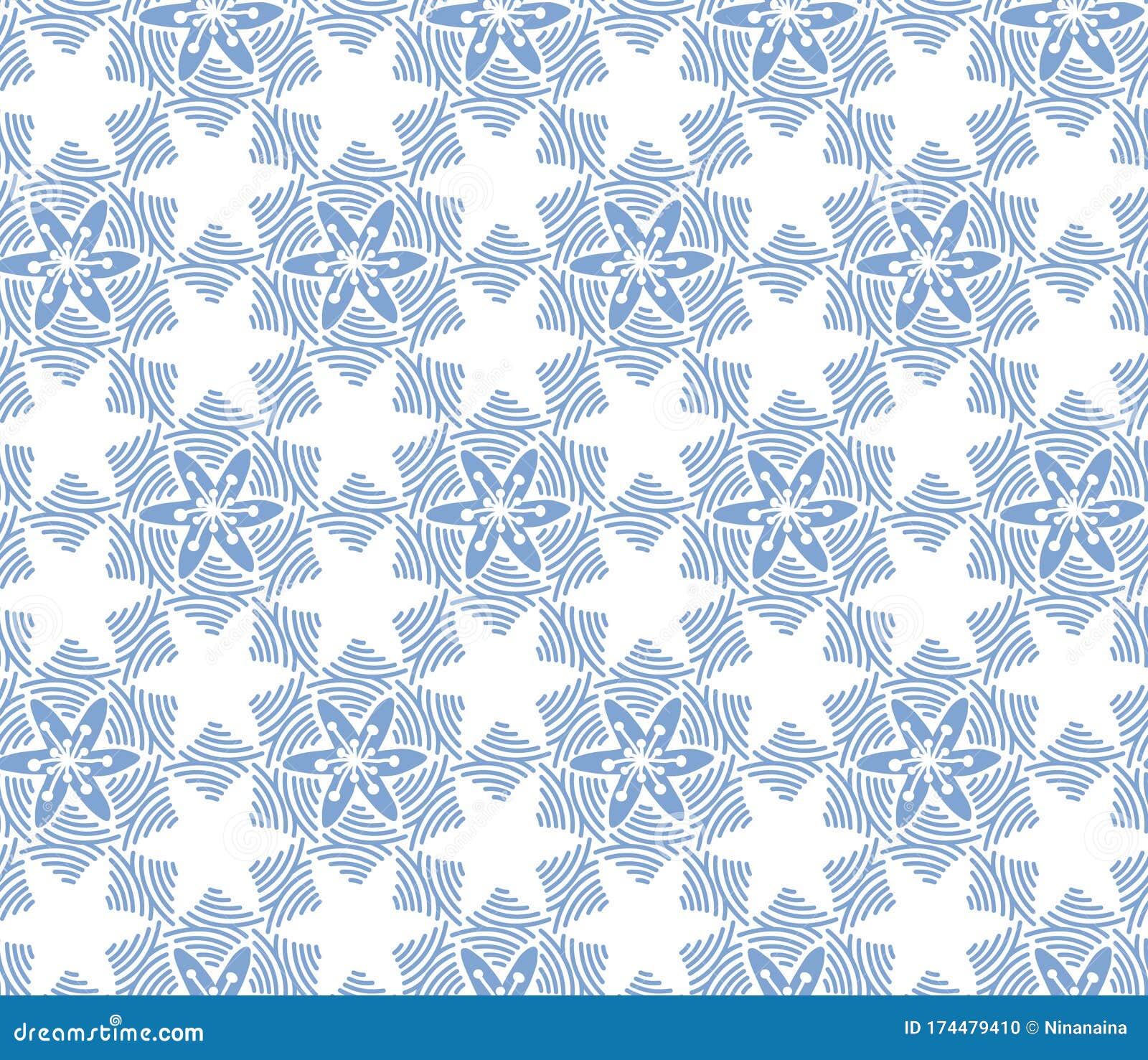 Japanese Blue Pattern of Lines and Sakura Flowers Stock Vector ...
