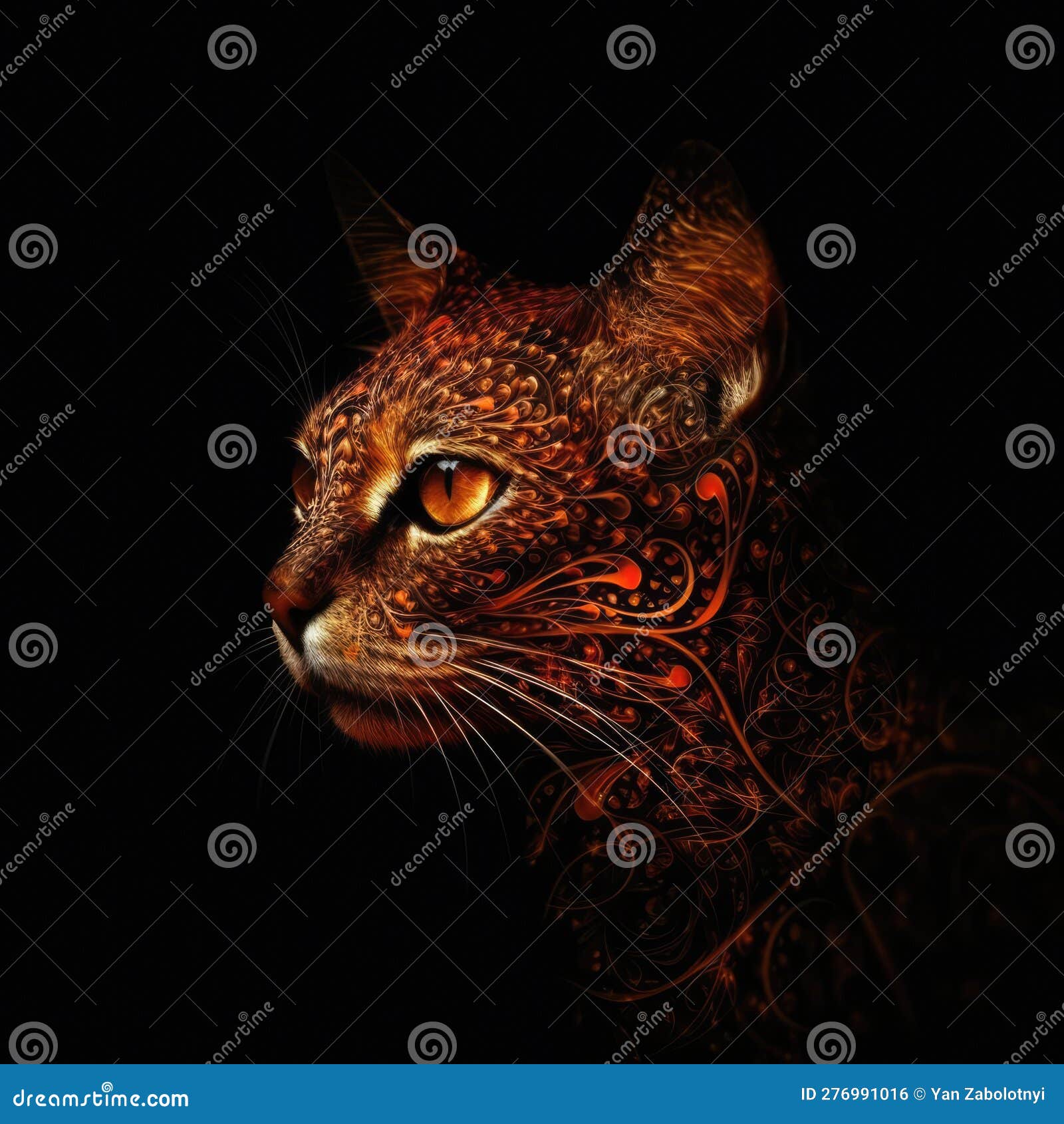Japanese Bobtail Face Shape in Red Fire on Black Background. Generative ...