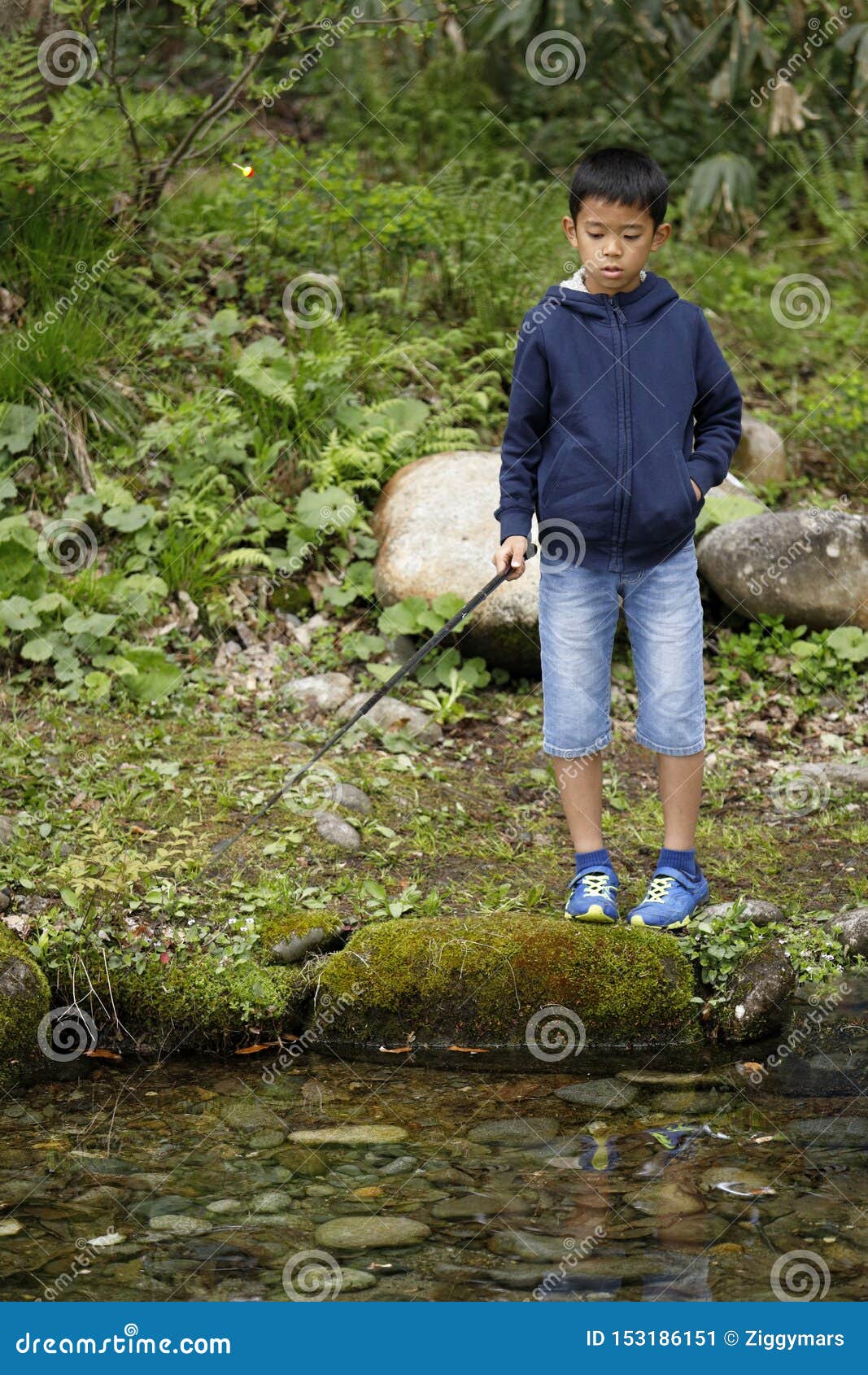 Japanese boy catching fish stock image. Image of fishing - 153186151