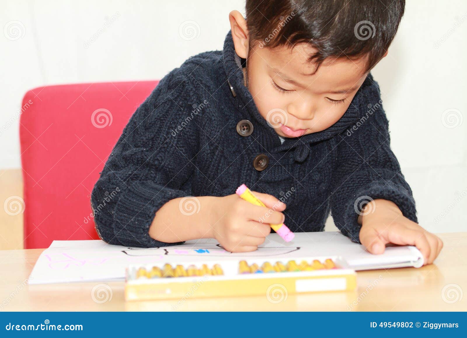 Japanese Boy Drawing a Picture Stock Photo - Image of desk, child: 49549802