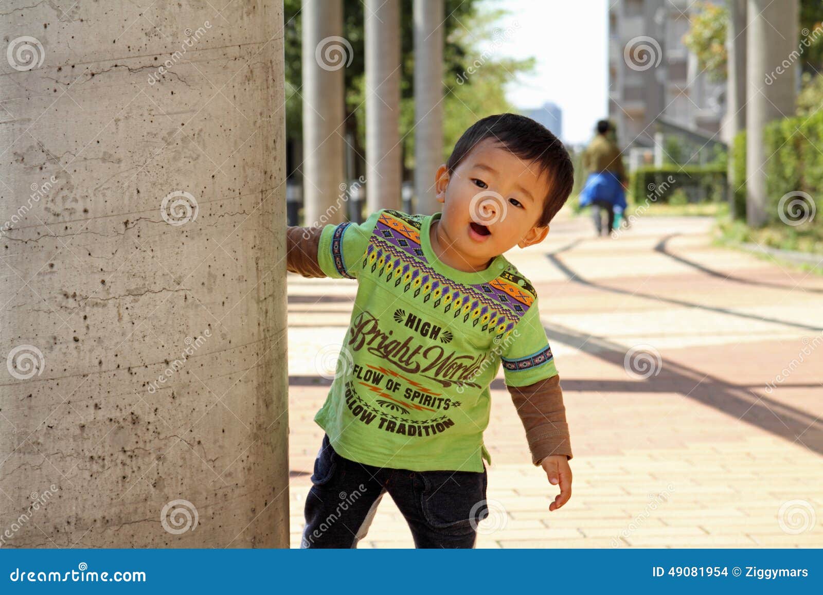 Japanese Boy Hiding Behind the Pole Stock Photo - Image of smile, male ...