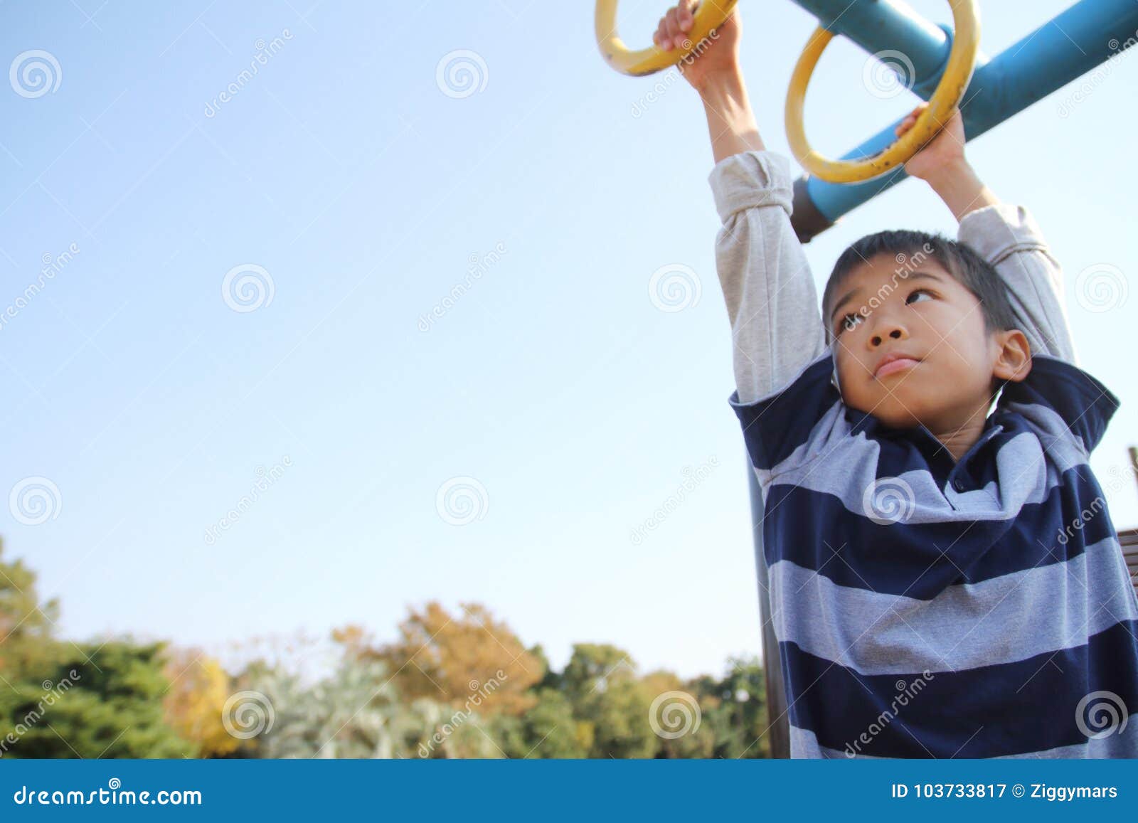 Japanese Boy Playing with a Monkey Bars Stock Image - Image of clear ...