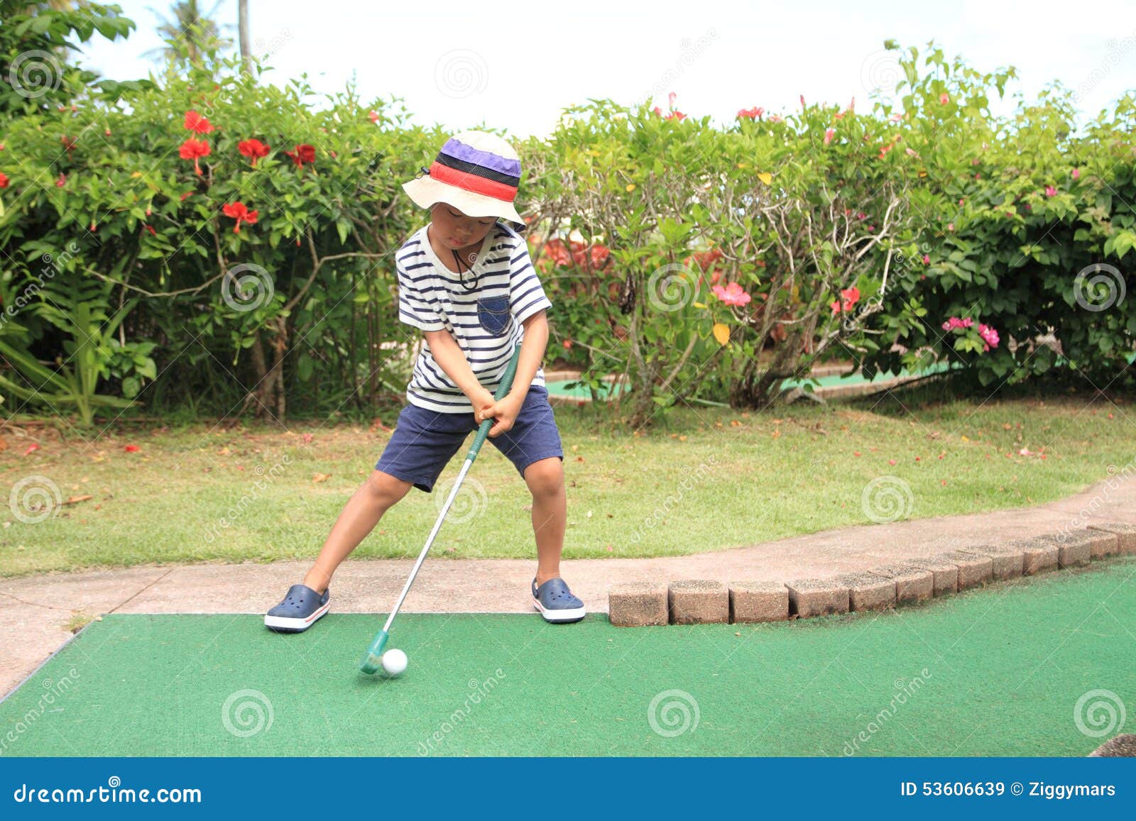 Japanese Boy Playing with Putting Golf Stock Image - Image of japanese ...