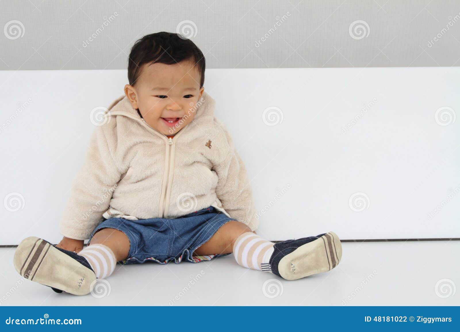 Japanese Boy Seating on the White Bench Stock Photo - Image of person ...