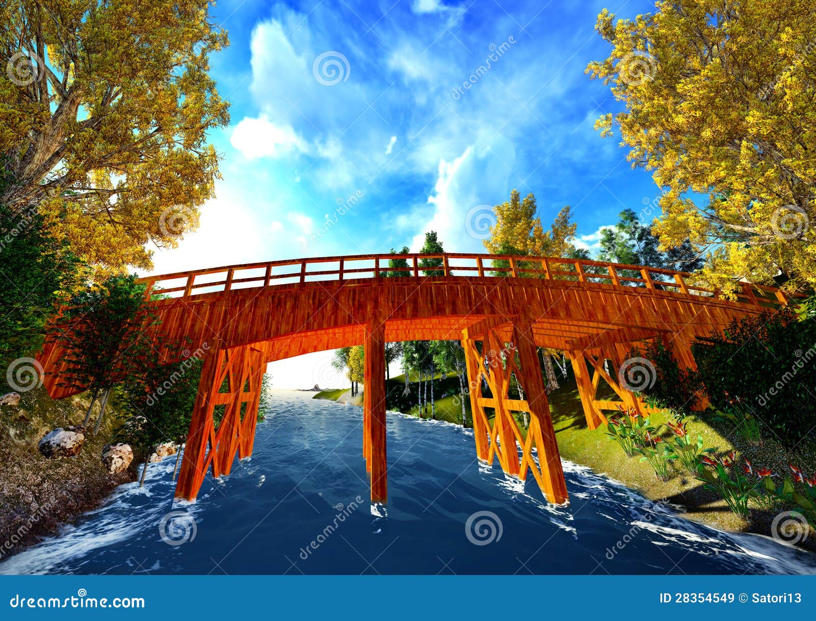 Japanese bridge stock illustration. Illustration of forest - 28354549