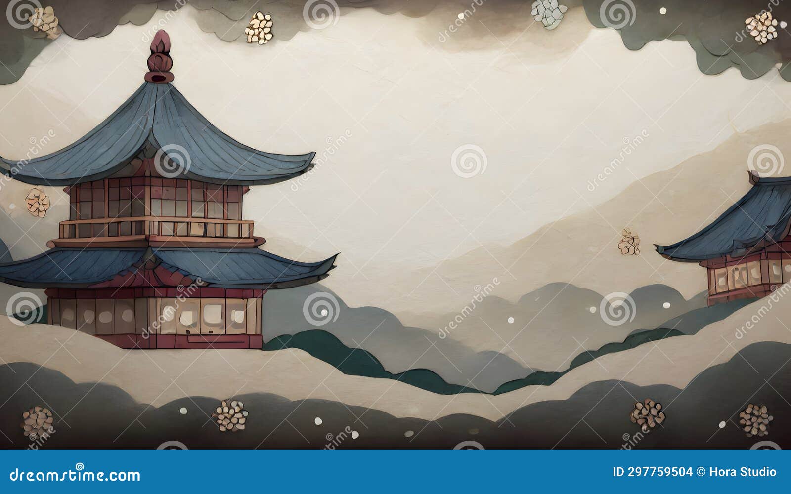 Japanese Castle Landscape Sunset Sky Banner, Pine Tree And Sakura ...