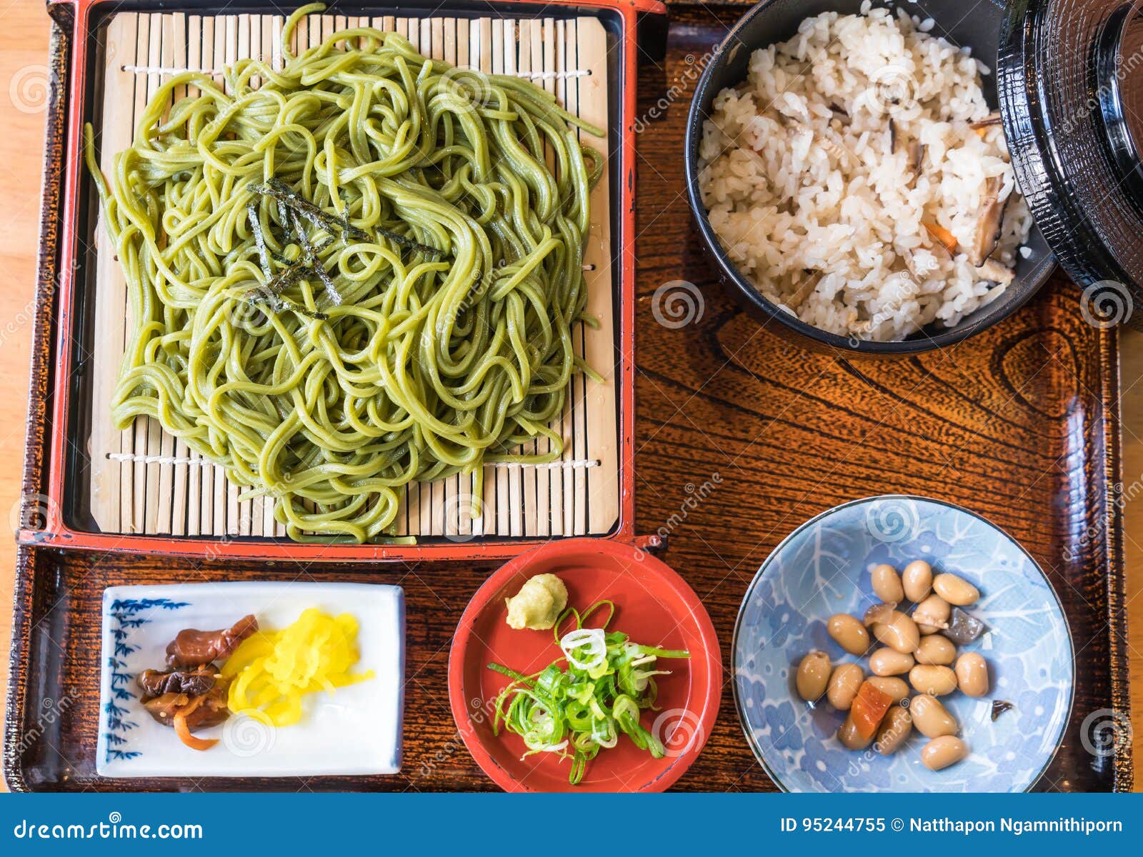 Japanese Cha Soba (Green Tea Soba) in Dish Stock Image - Image of ...