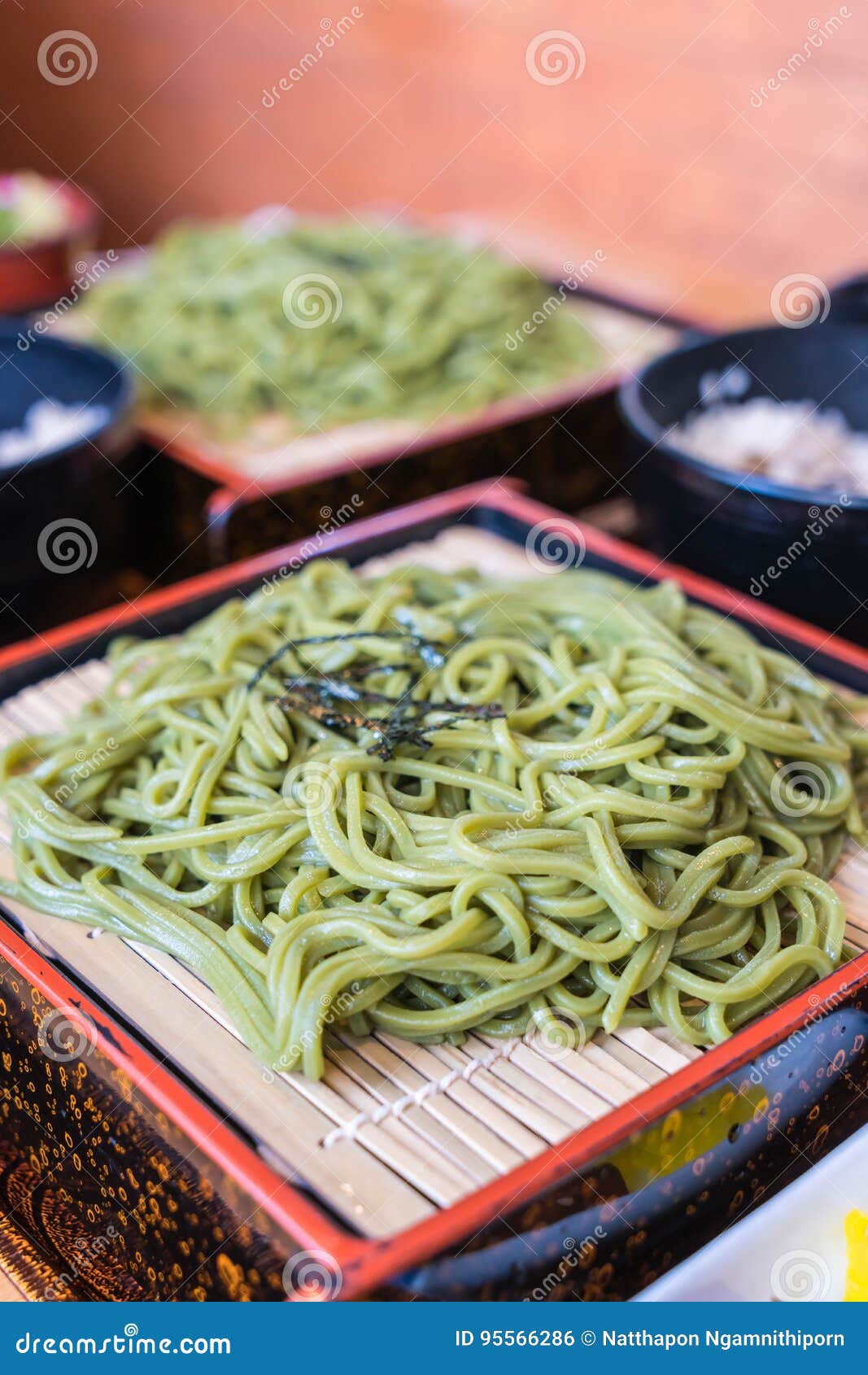 Japanese Cha Soba (Green Tea Soba) in Dish Stock Photo - Image of ...