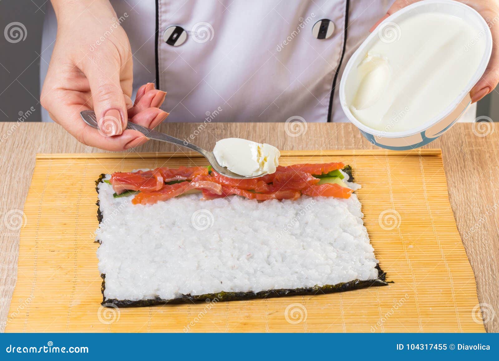 Chef Prepares Rolls, Hands Closeup Stock Image - Image of delicious ...