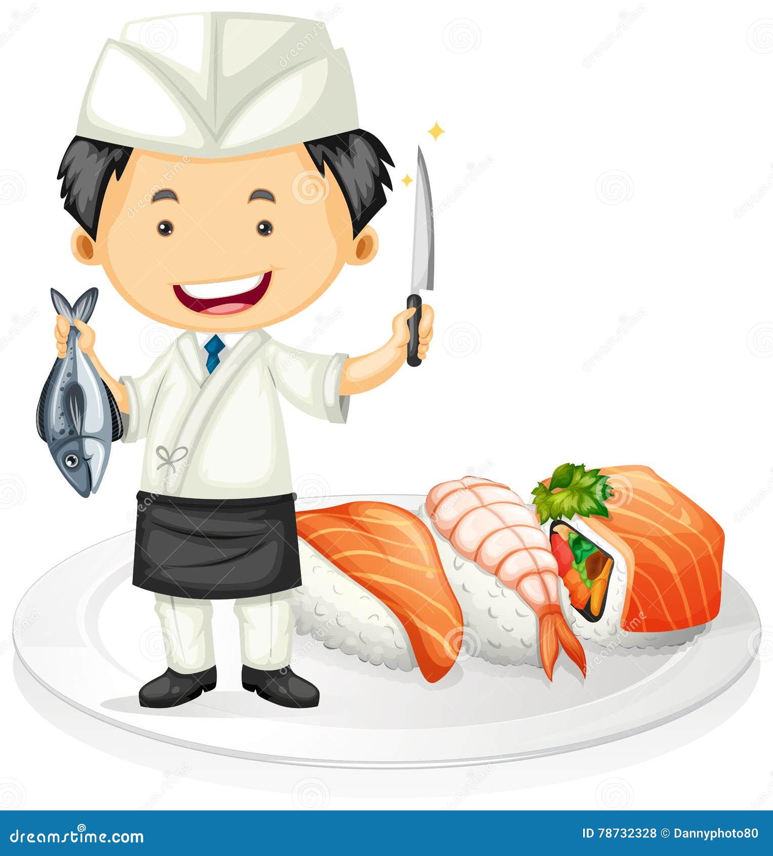 Old Japanese Chef Serve Sushi Cartoon Vector | CartoonDealer.com #62127687