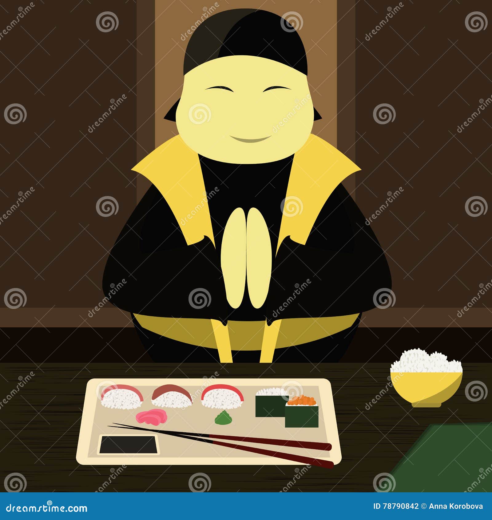 Japanese chef makes sushi. stock vector. Illustration of chirashi ...