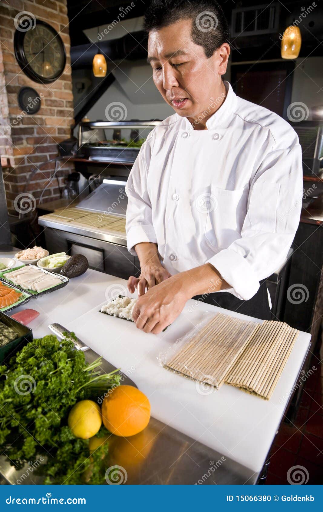 Japanese Chef in Restaurant Making Sushi Roll Stock Photo - Image of ...