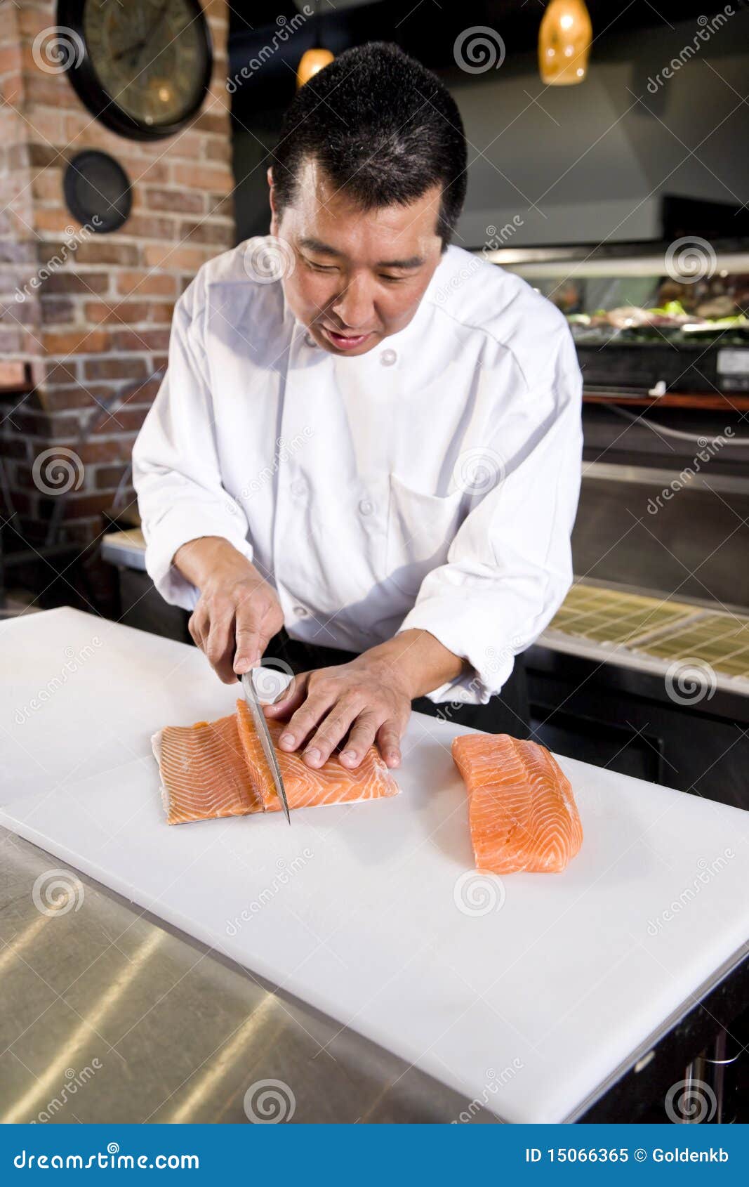 Japanese Chef Slicing Raw Fish for Sushi Stock Image - Image of chef ...