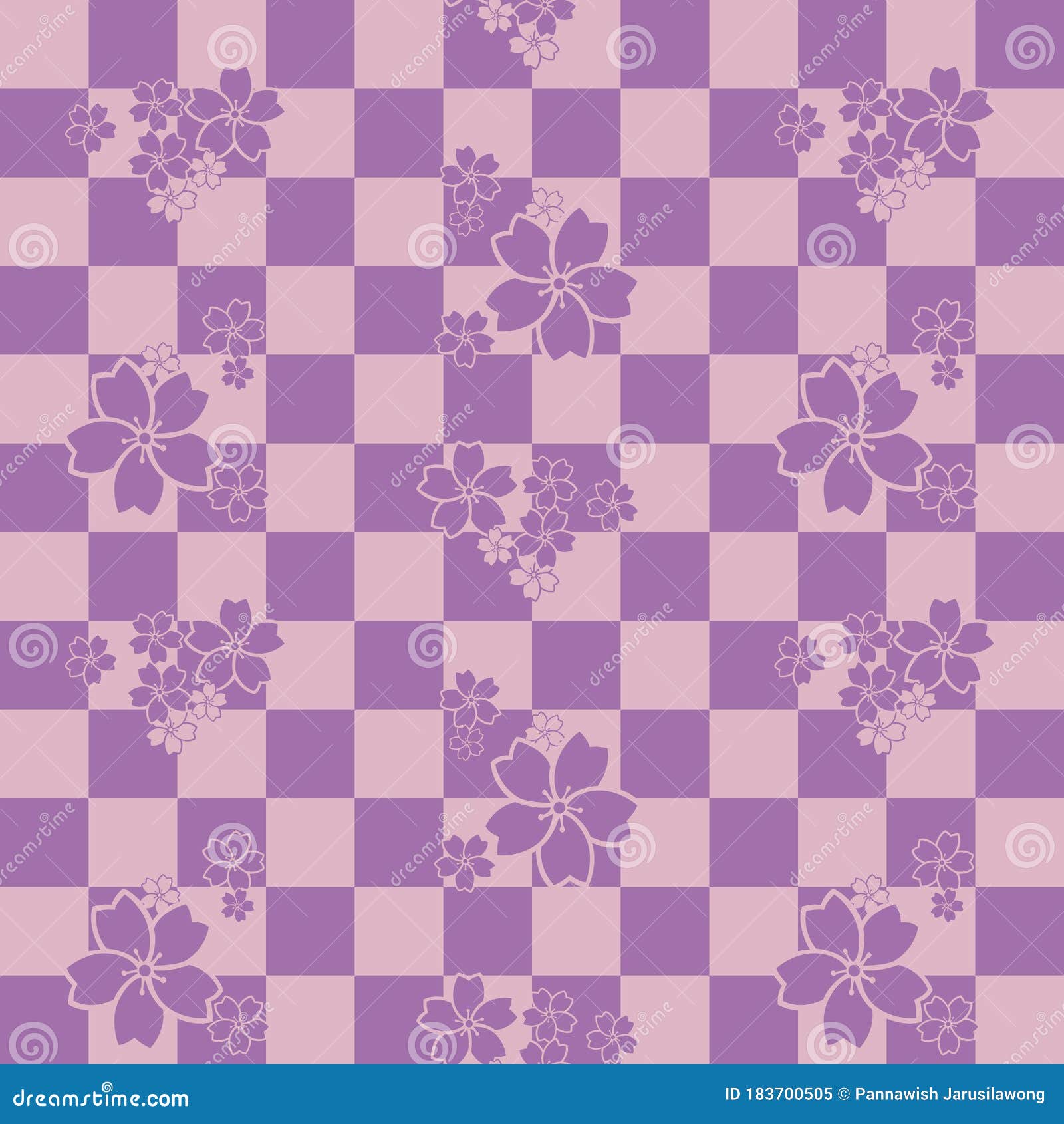 Japanese Cherry Blossom Checker Vector Seamless Pattern Stock Vector ...