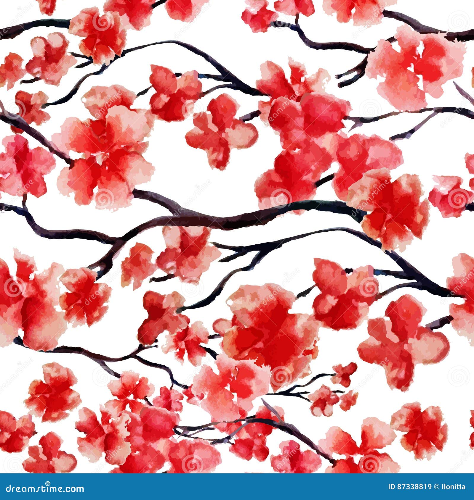 Japanese Cherry Branch Spring Blossom, Red Sakura Tree Seamless ... Japanese Cherry Branch Spring Blossom, Red Sakura Tree Seamless ...