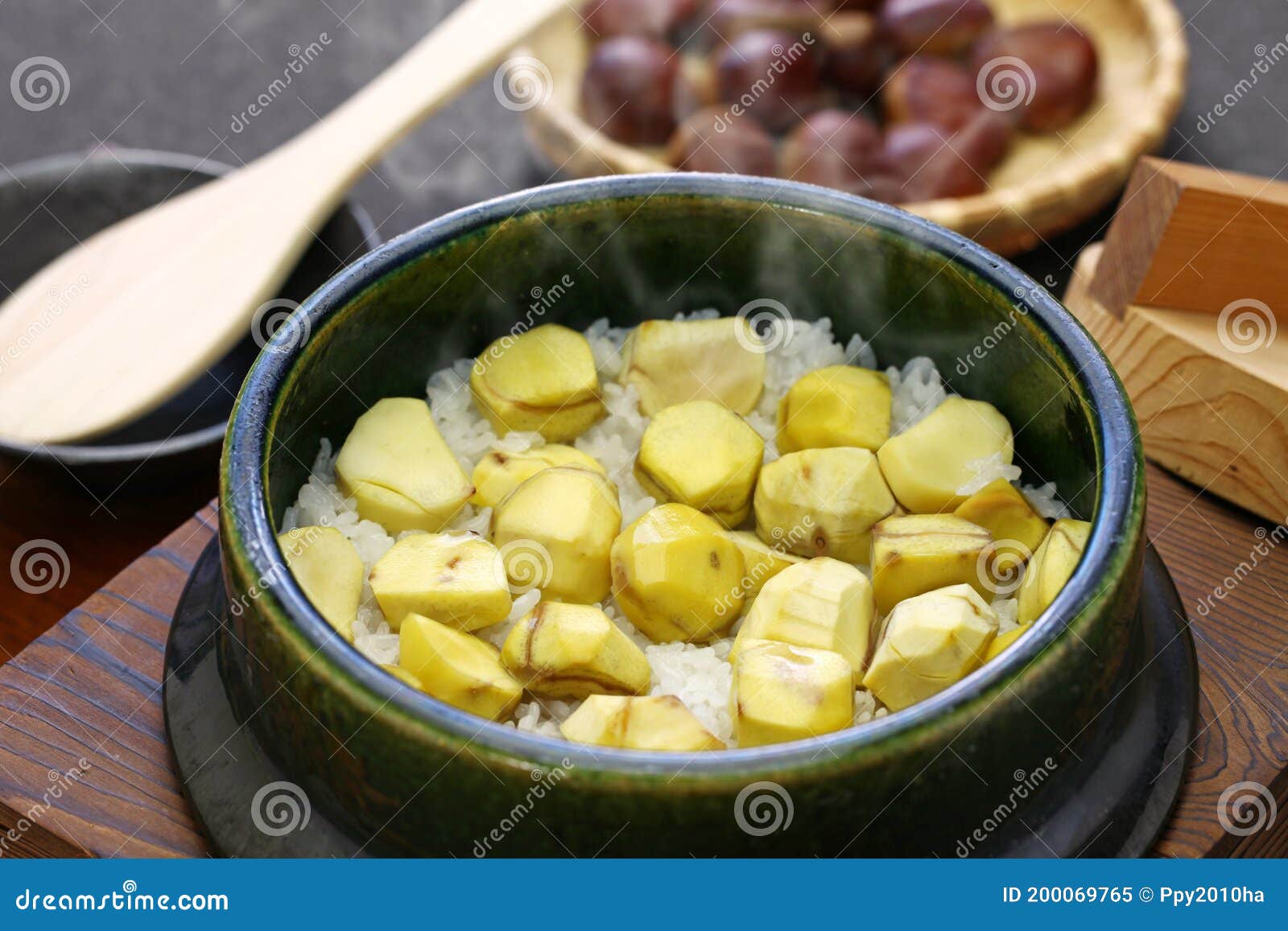 Japanese Chestnut Rice in Earthenware Pot Stock Image - Image of ...