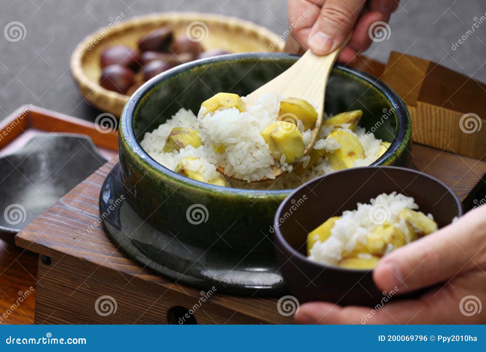 Japanese Chestnut Rice in Earthenware Pot Stock Photo - Image of food ...