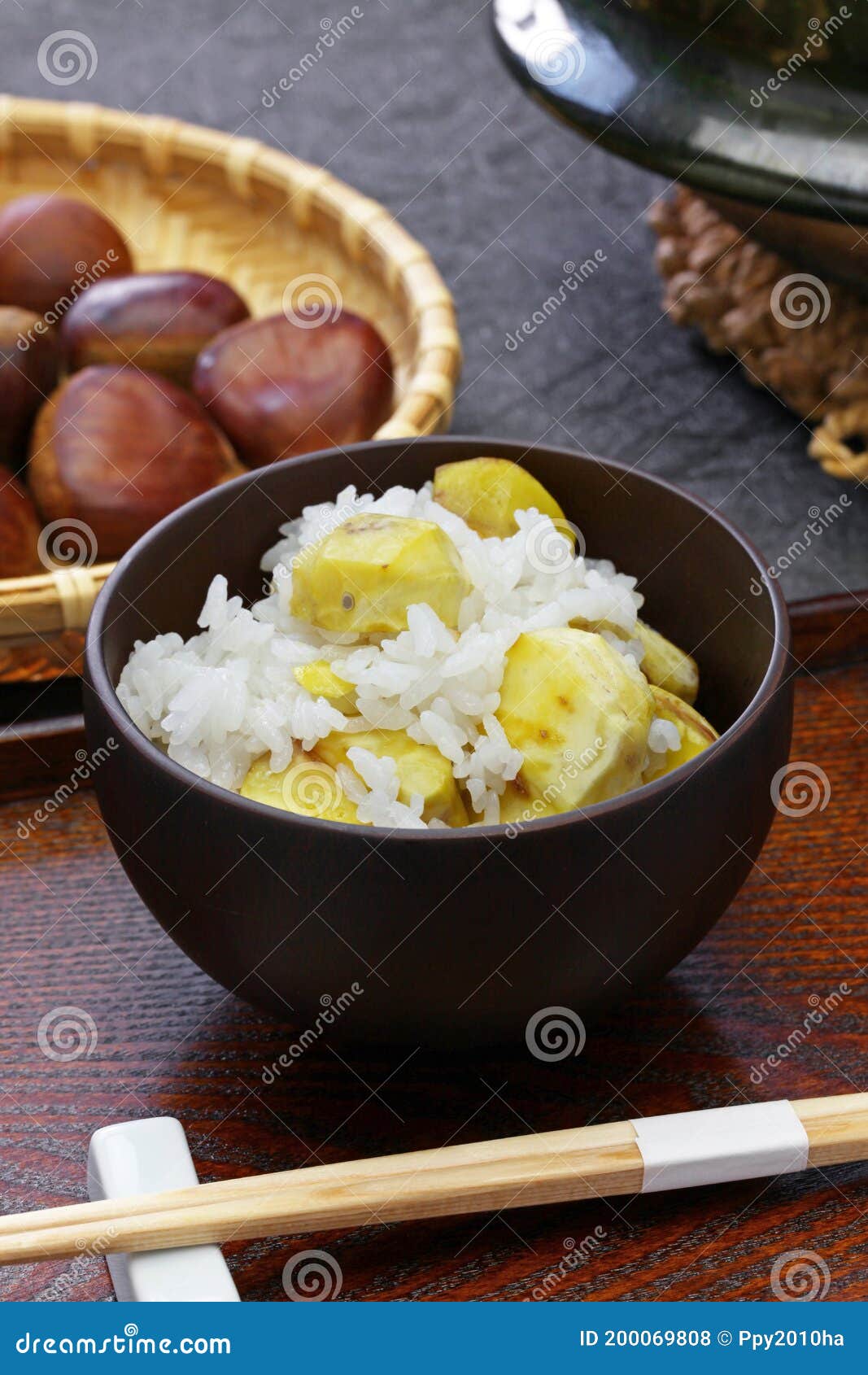 Japanese Chestnut Rice in Earthenware Pot Stock Photo - Image of ...