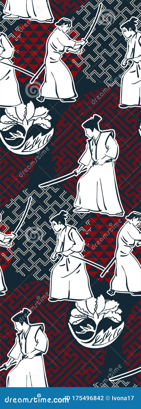 Seamless Samurai Suit And Sword Pattern. Vector Illustration ...