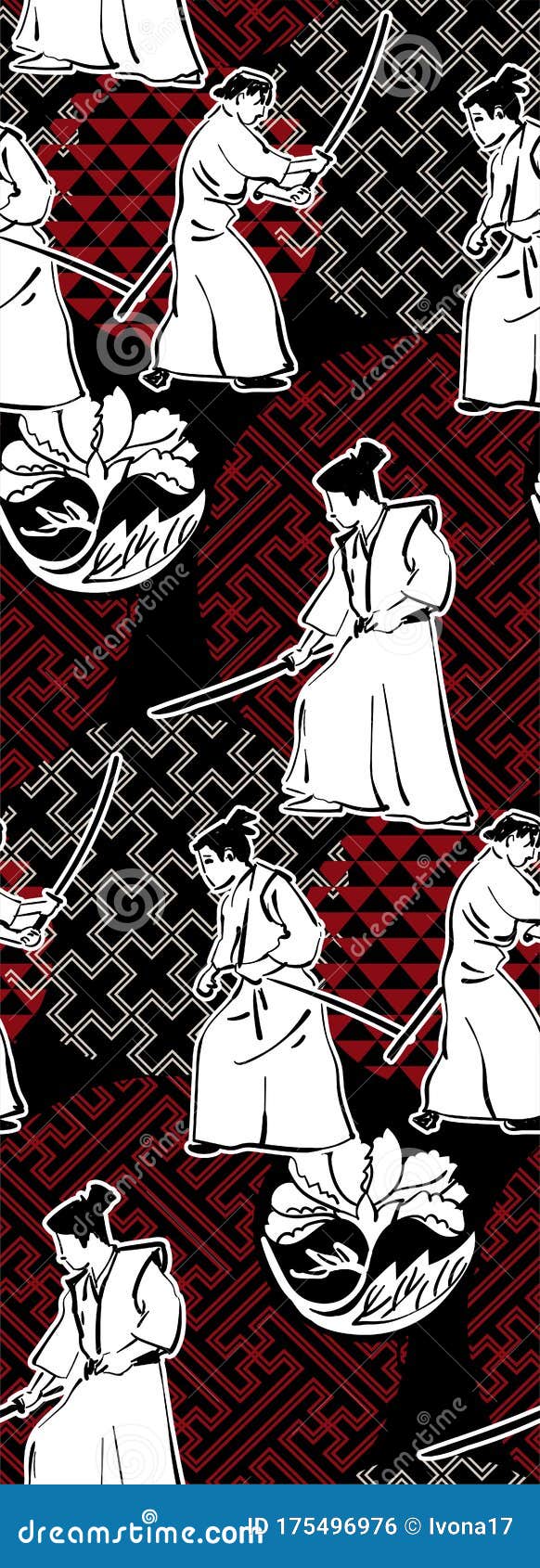 Japanese Chinese Vector Design Seamless Pattern Samurai Katana Stock ...
