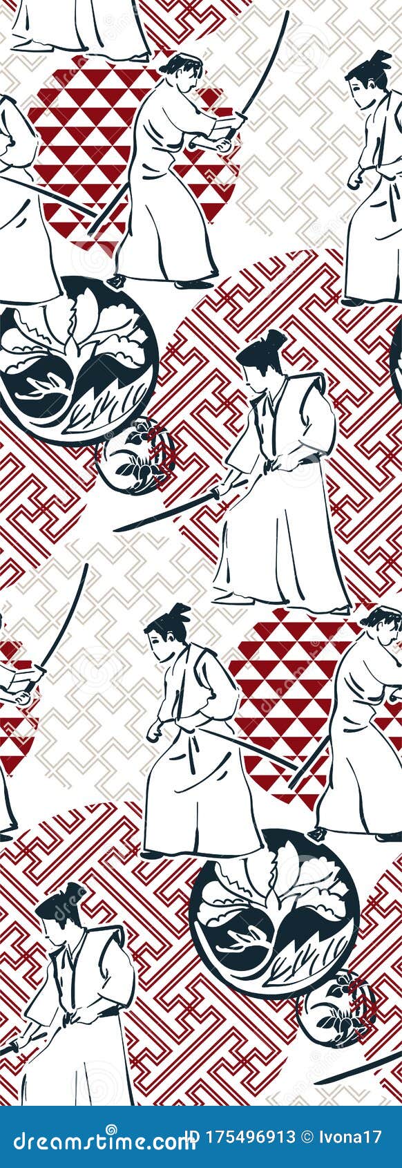 Japanese Chinese Vector Design Seamless Pattern Samurai Katana Stock ...