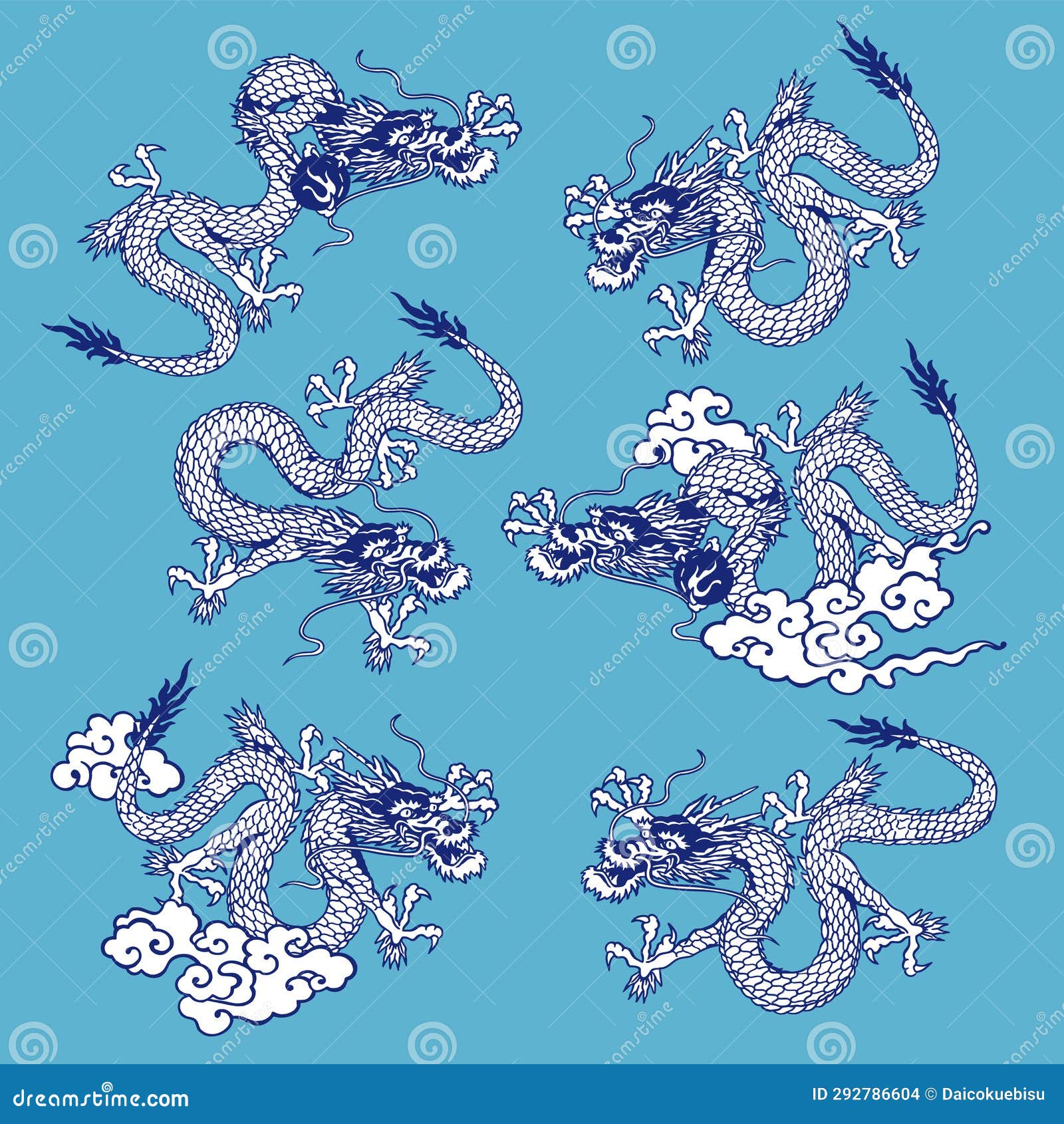 Japanese Classical Dragon Material Collection, Stock Illustration ...