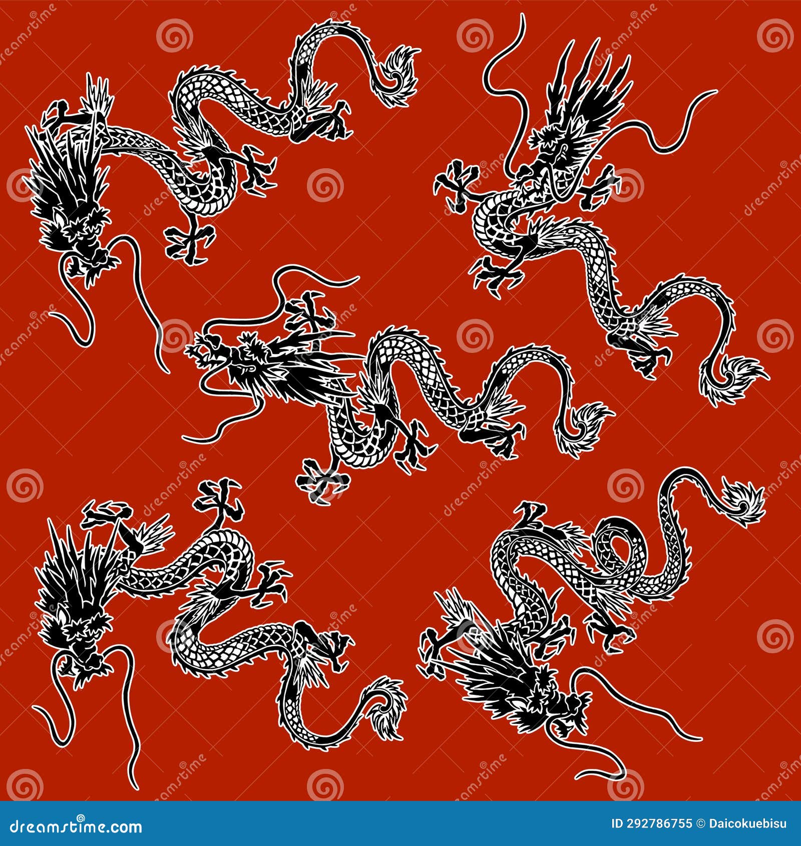 Japanese Classical Dragon Material Collection, Stock Illustration ...