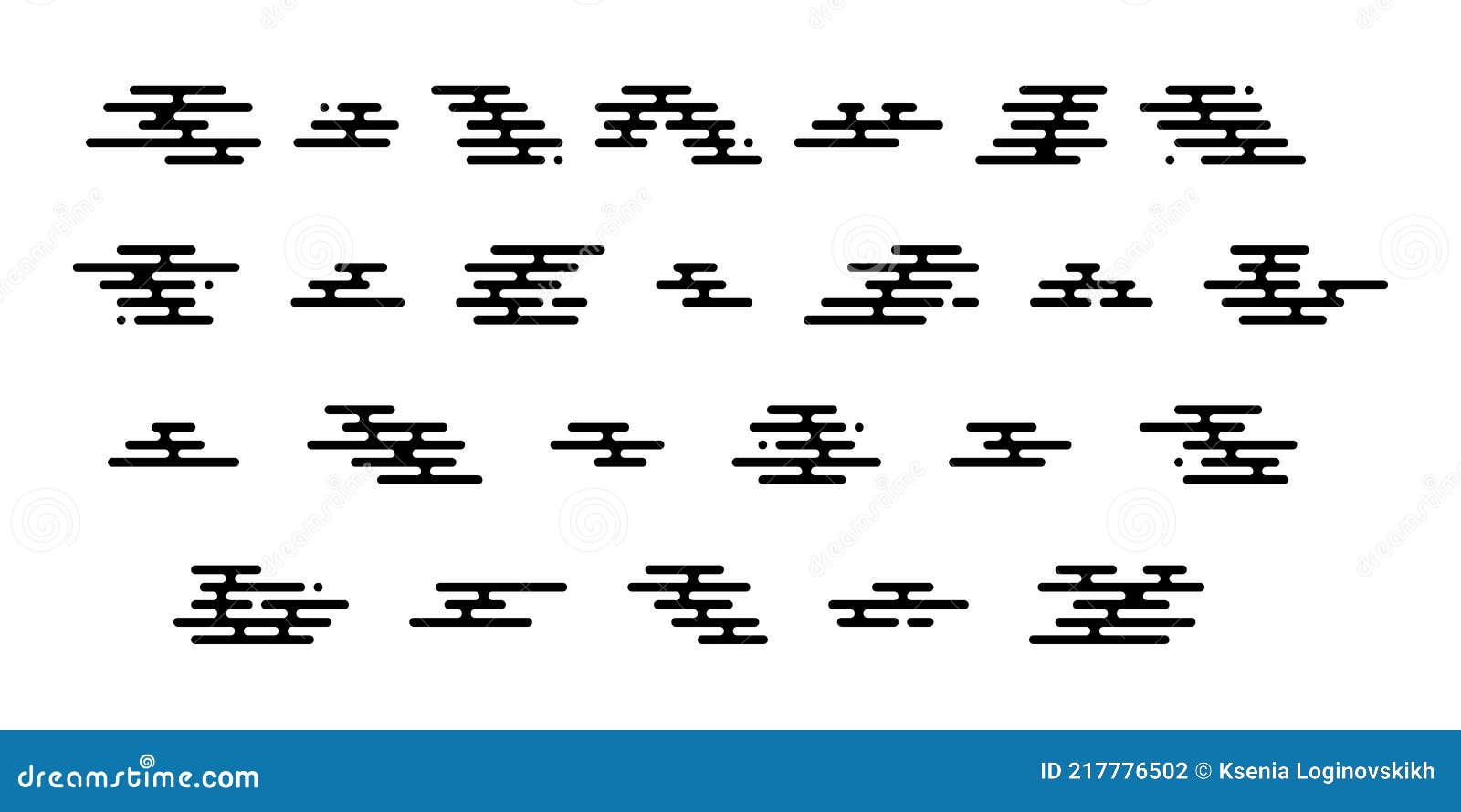 Japanese Clouds Vector Isolated Elements. Oriental Style Geometry ...