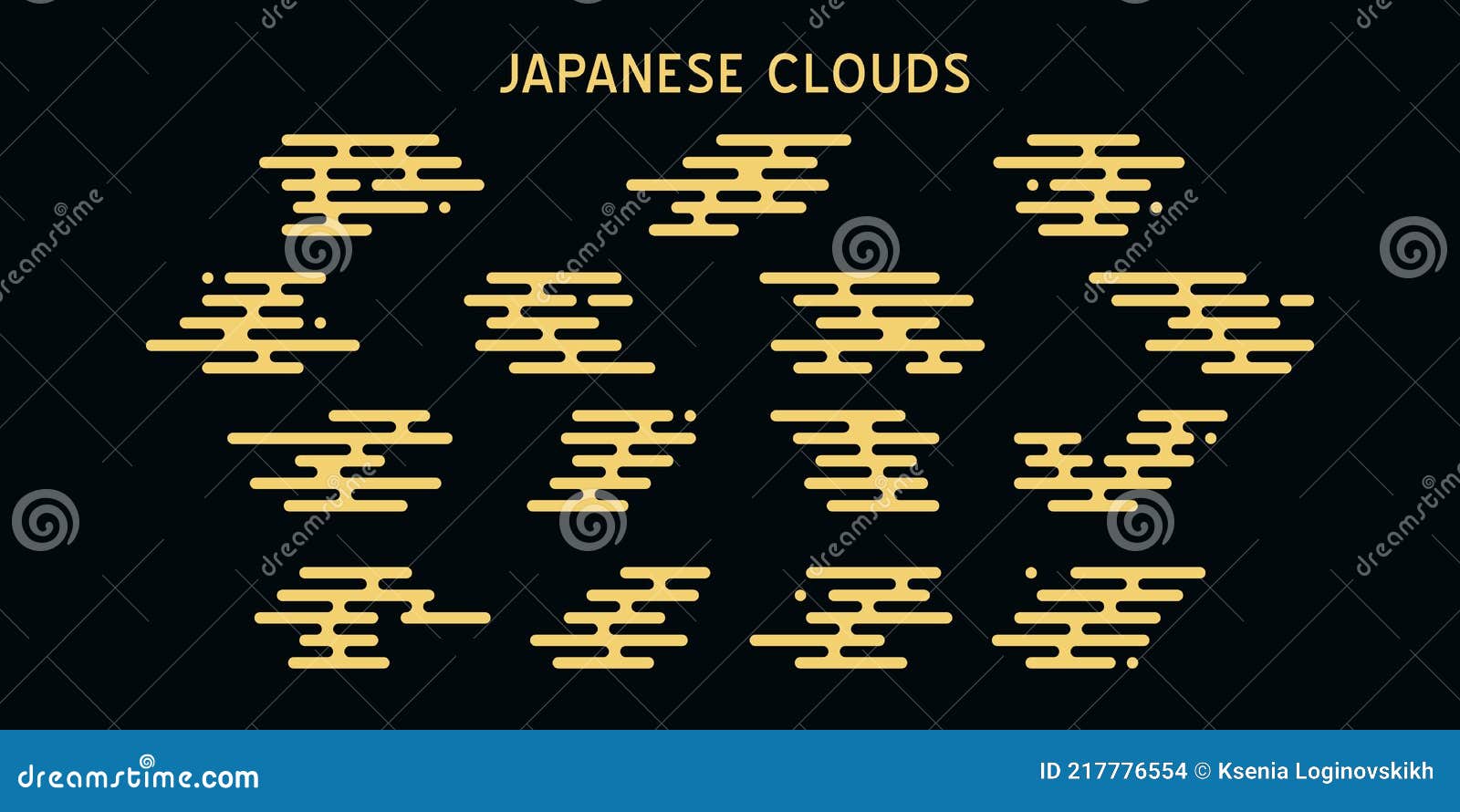 Japanese Clouds Vector Isolated Elements. Oriental Style Geometry ...