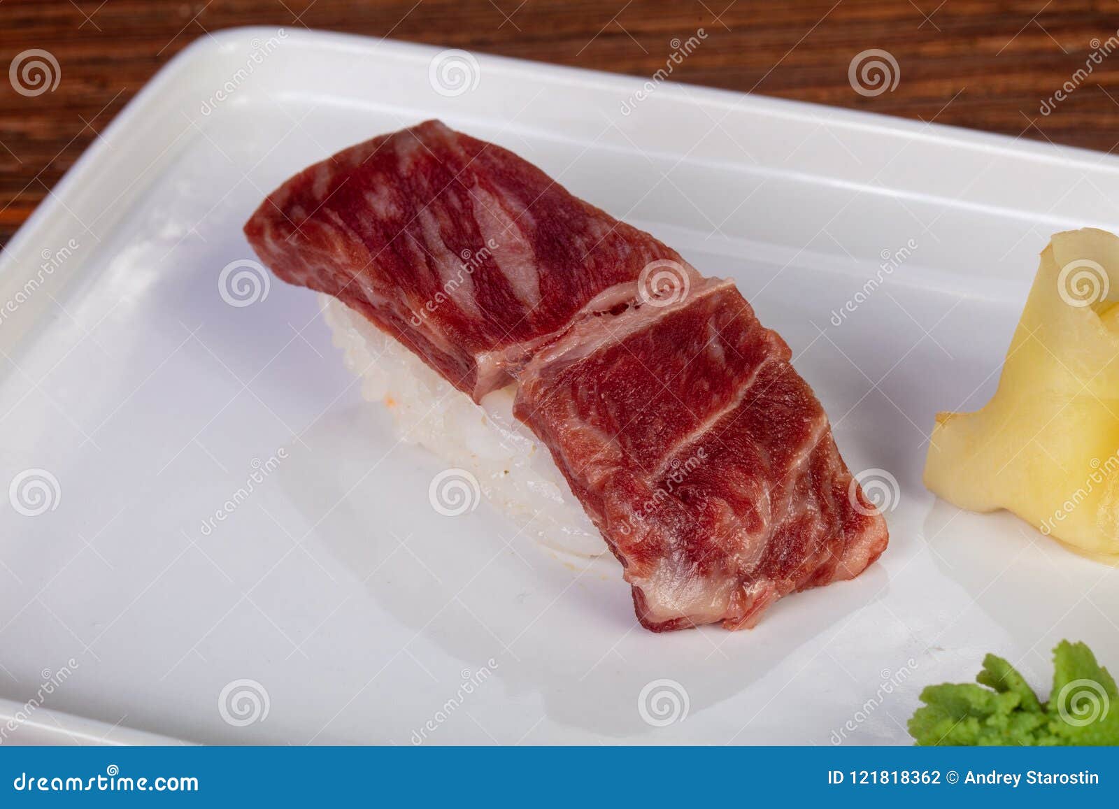 Japanese sushi with beef stock photo. Image of dish - 121818362