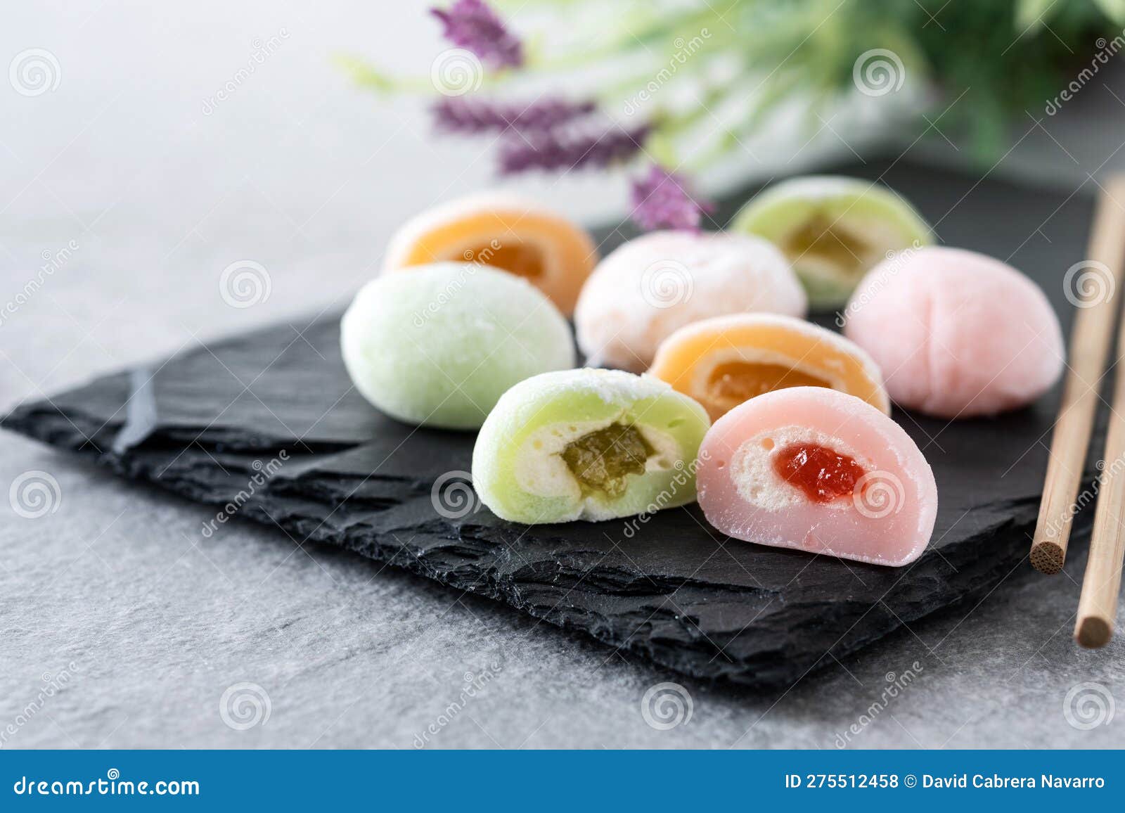 Japanese Colorful Mochi on Gray Stone Surface Stock Photo - Image of ...