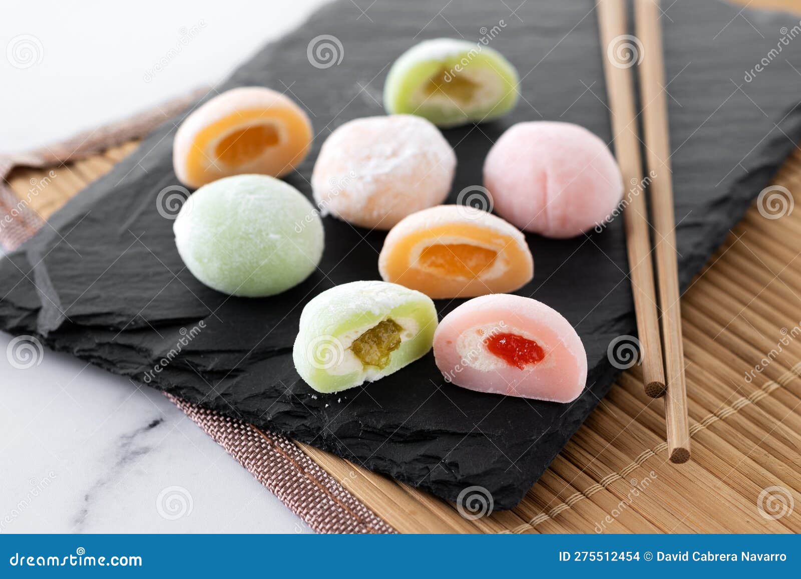 Japanese Colorful Mochi on White Marble Stock Photo - Image of orange ...