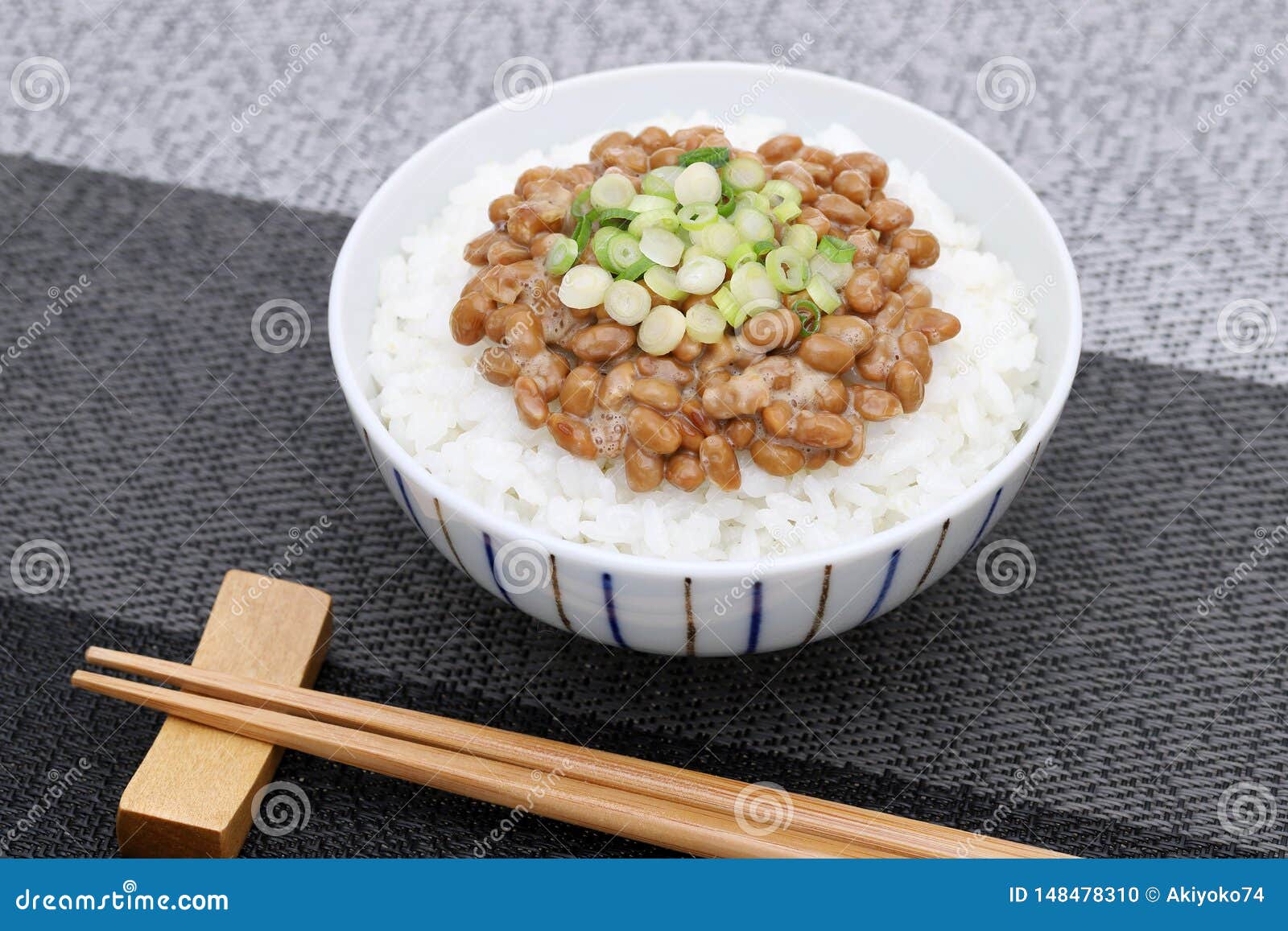 Japanese Cooked White Rice with Natto Stock Photo - Image of chopsticks ...