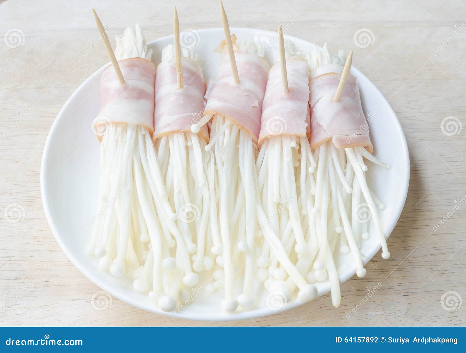 Japanese Cooking, Prepared Enoki Mushroom Roll Stock Photo - Image of ...
