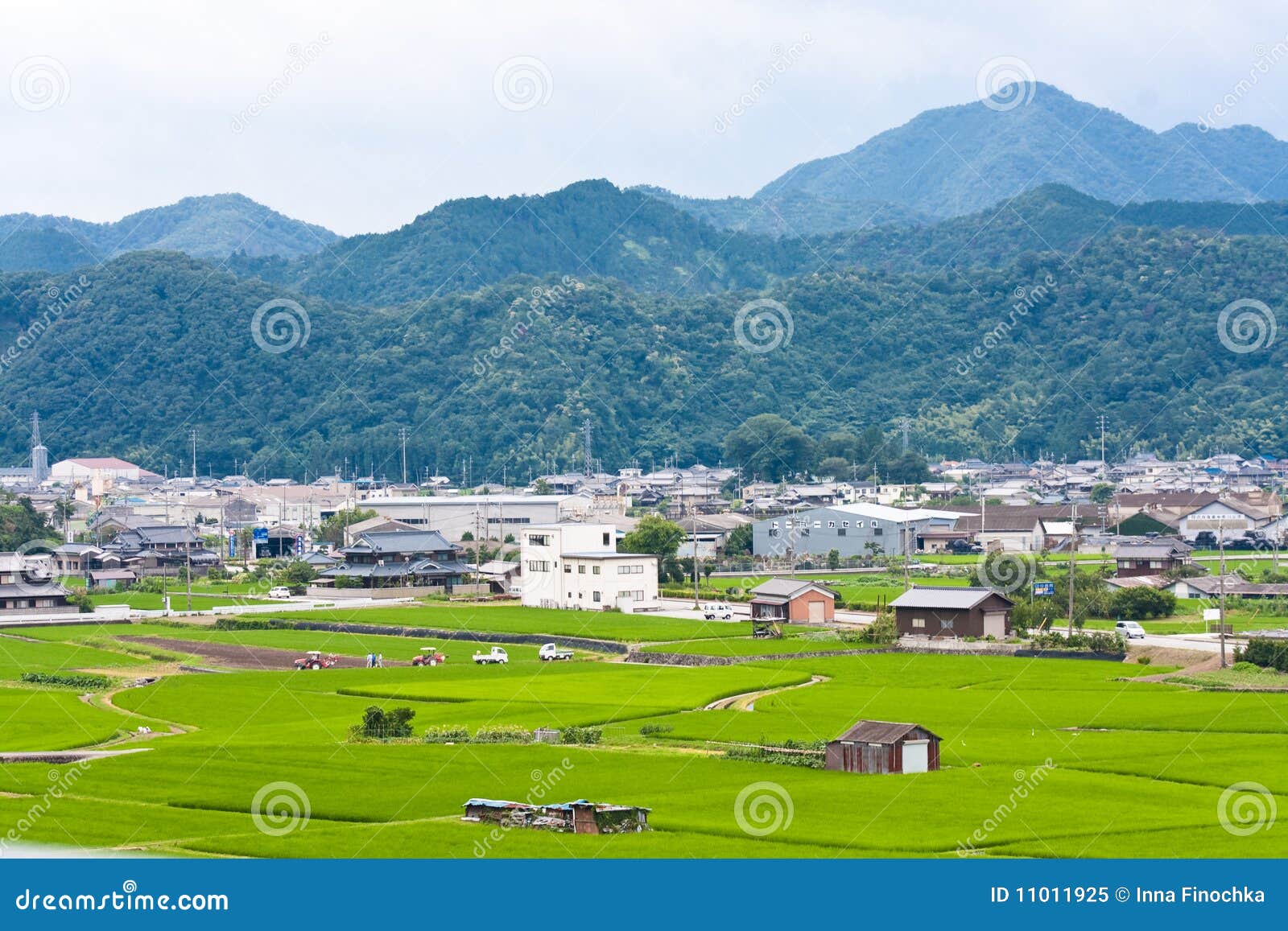 Japanese Countryside Landscape With Bright Red Bridge Over Kiso Royalty ...