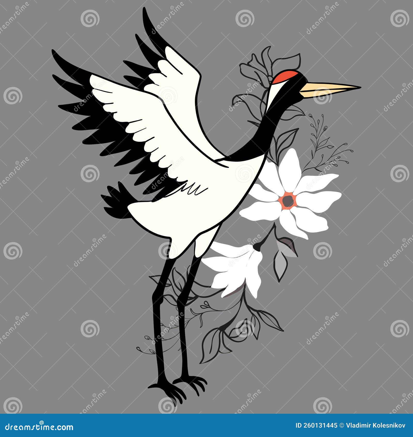 Japanese Crane Bird Isolate on a White Background. Stock Vector ...
