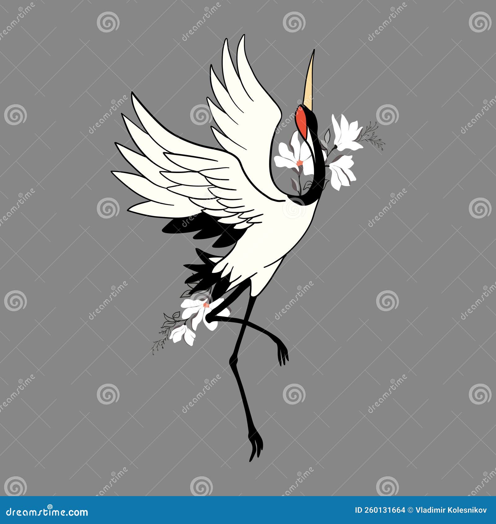 Japanese Crane Bird Isolate on a White Background. Stock Vector ...