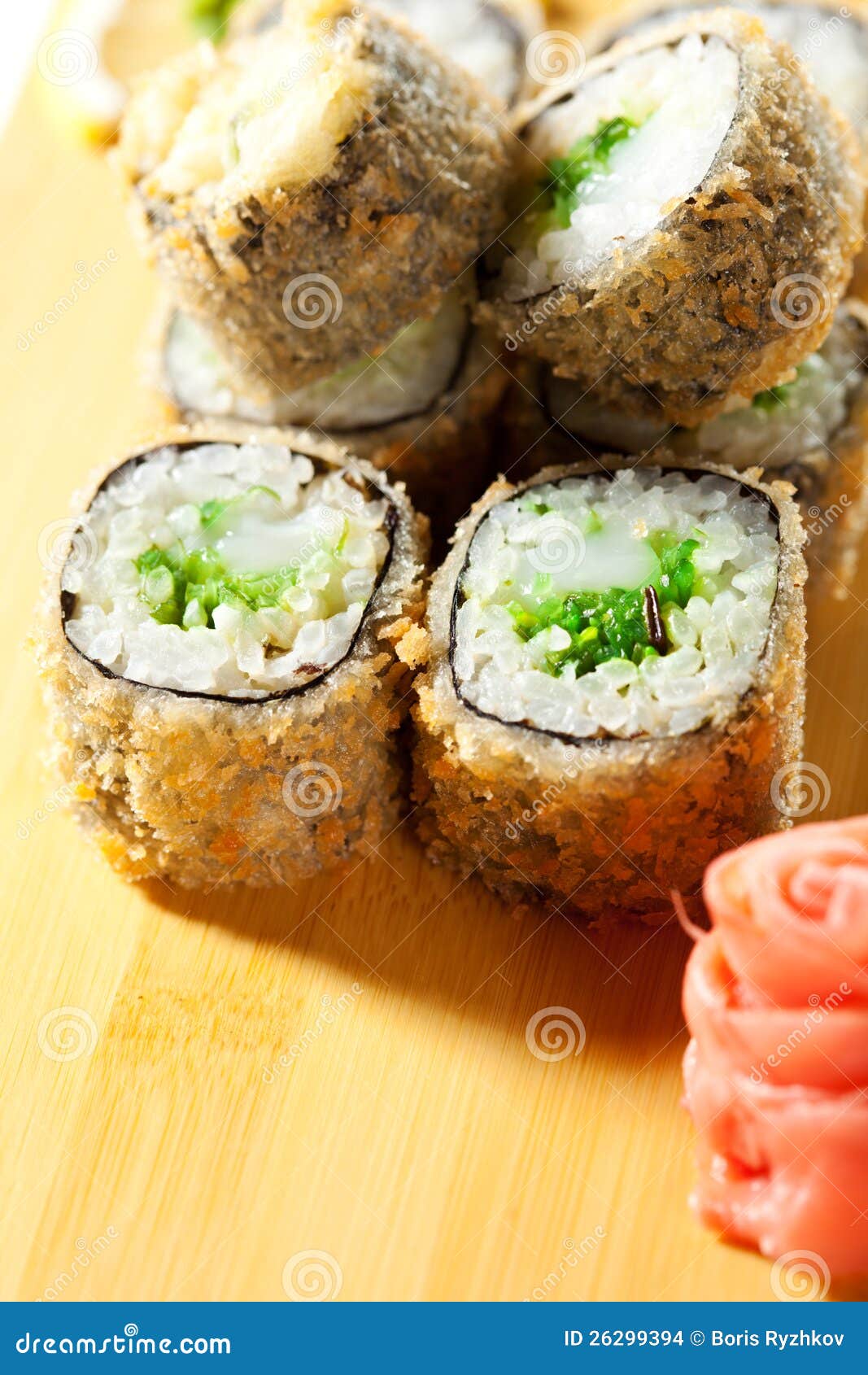 Japanese Cuisine - Deep-fried Sushi Roll Stock Photo - Image of green ...